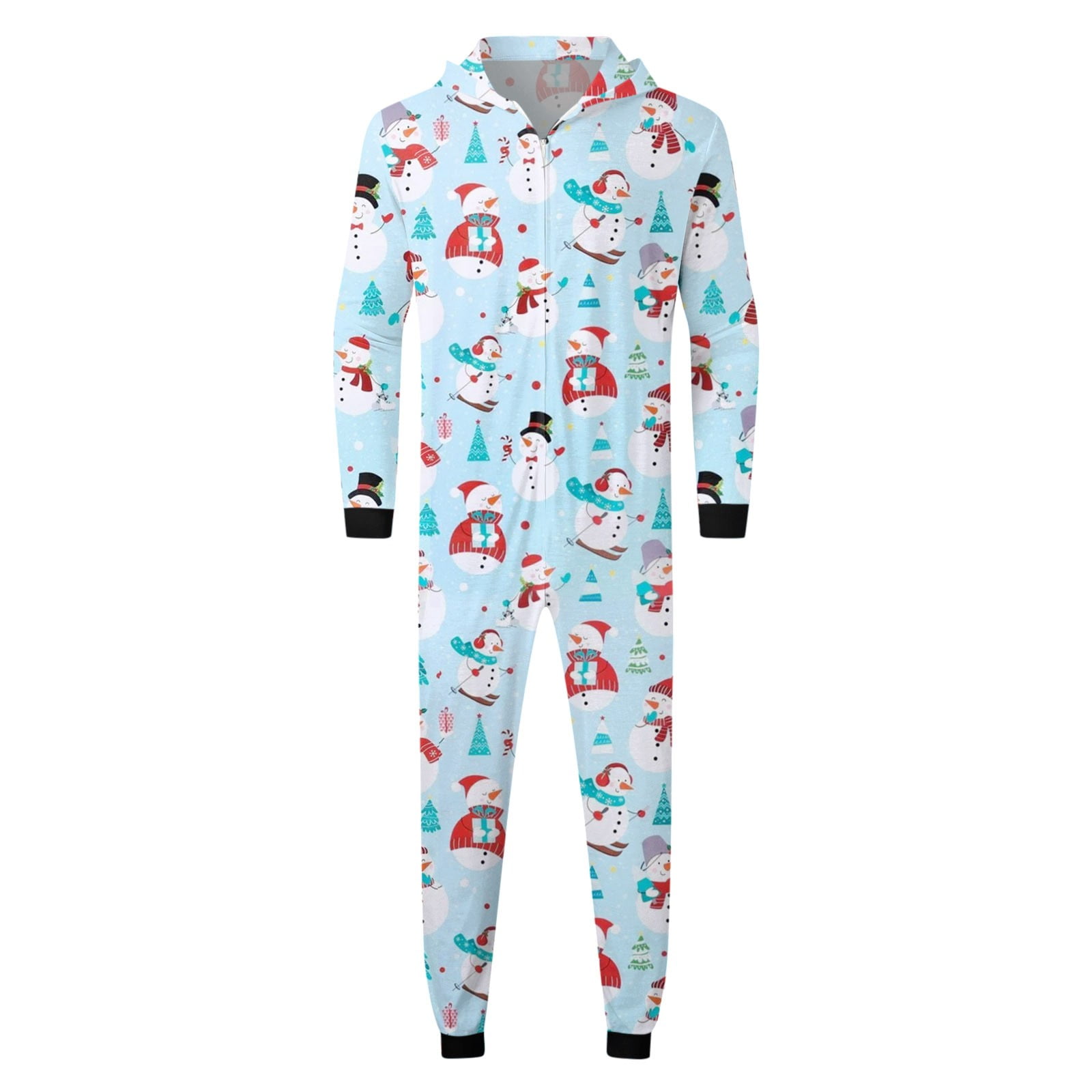 Men Dad Christmas Sets Light Blue Prints Hooded Zipper Jumpsuit Family ...
