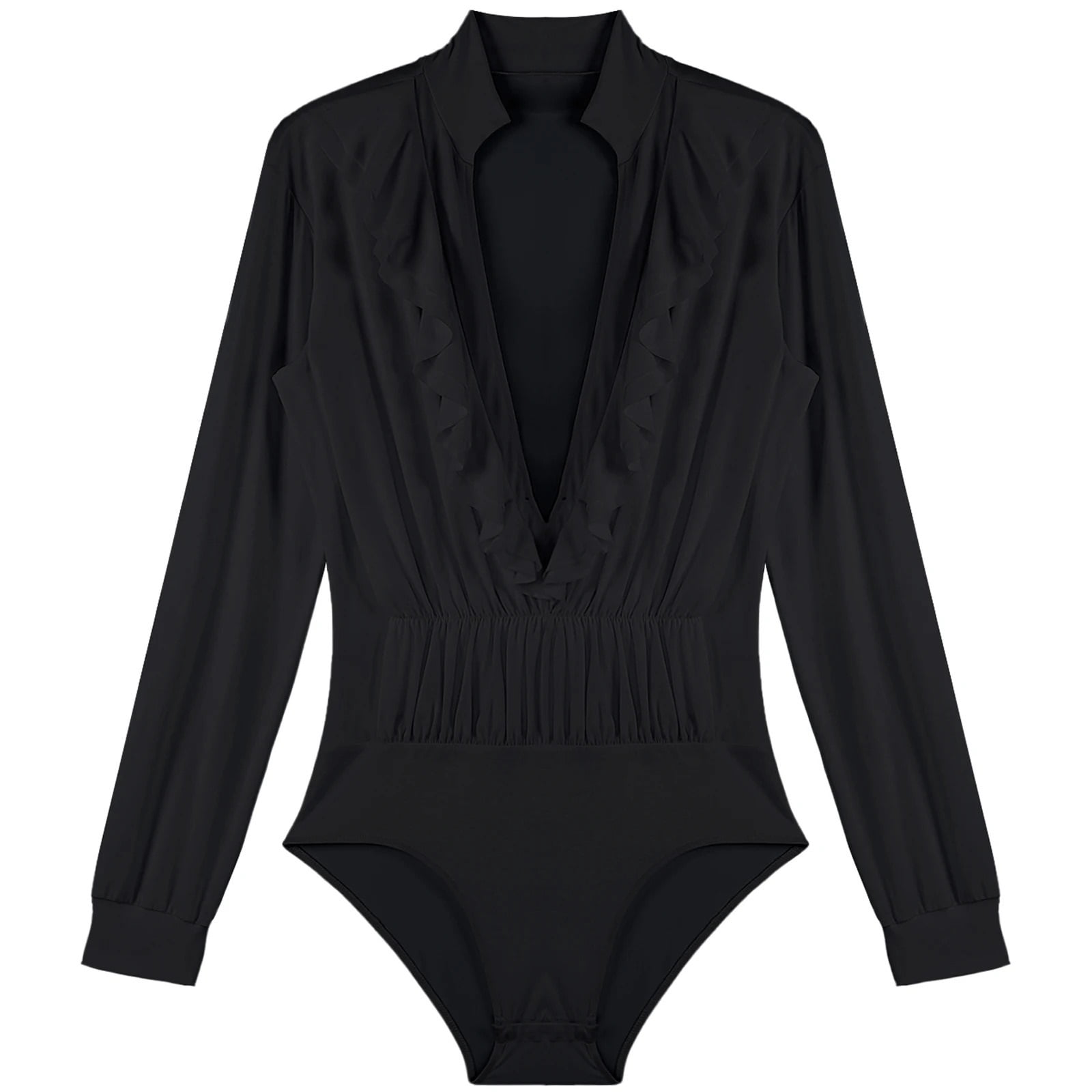 Men Deep V Neck Latin Dance Costume Long Sleeve Dance Shirts Rumba ...