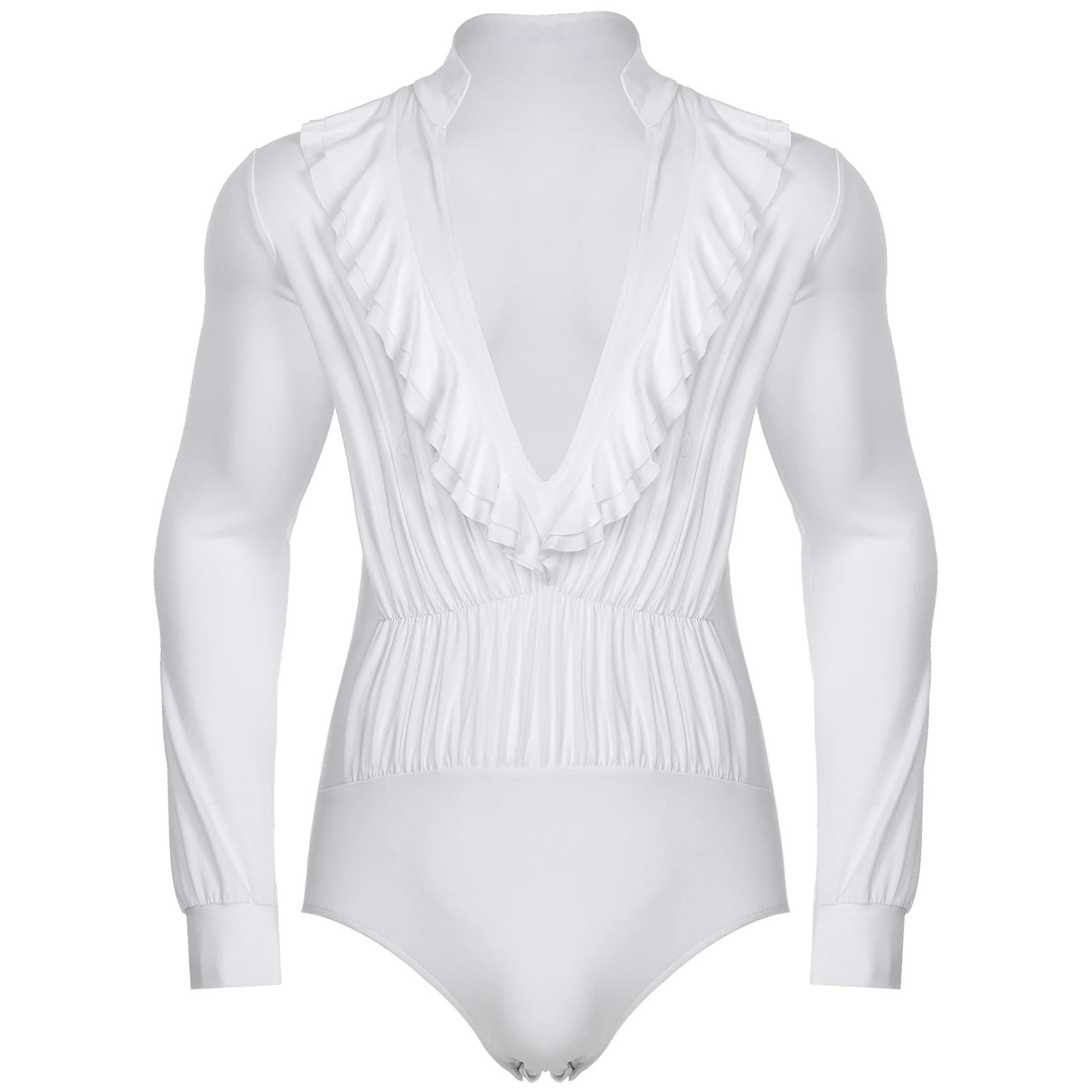 Men Deep V Neck Latin Dance Costume Long Sleeve Dance Shirts Rumba ...
