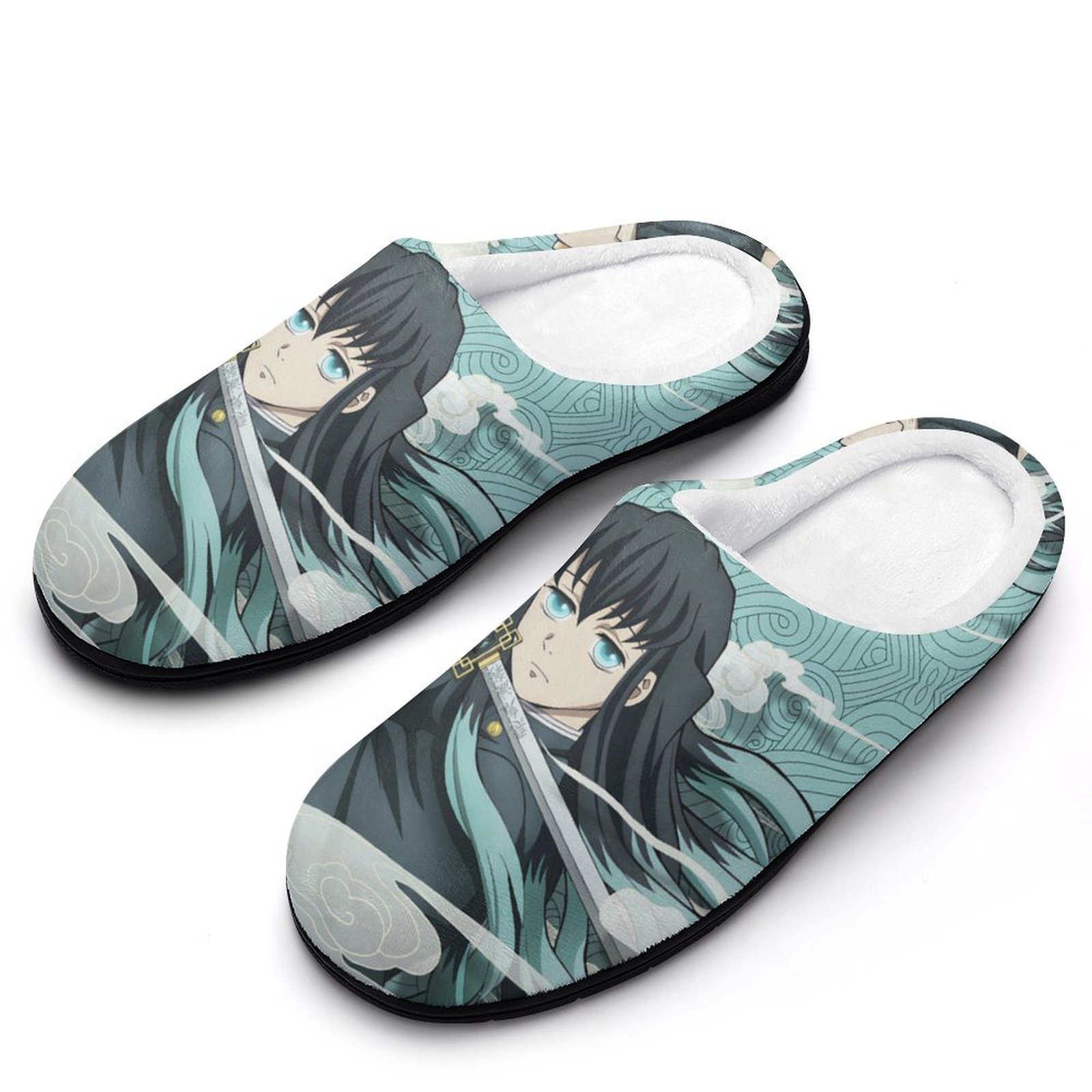 Men Demon Slayer Muichiro Tokito Slippers Non-Slip Fuzzy House Slippers ...