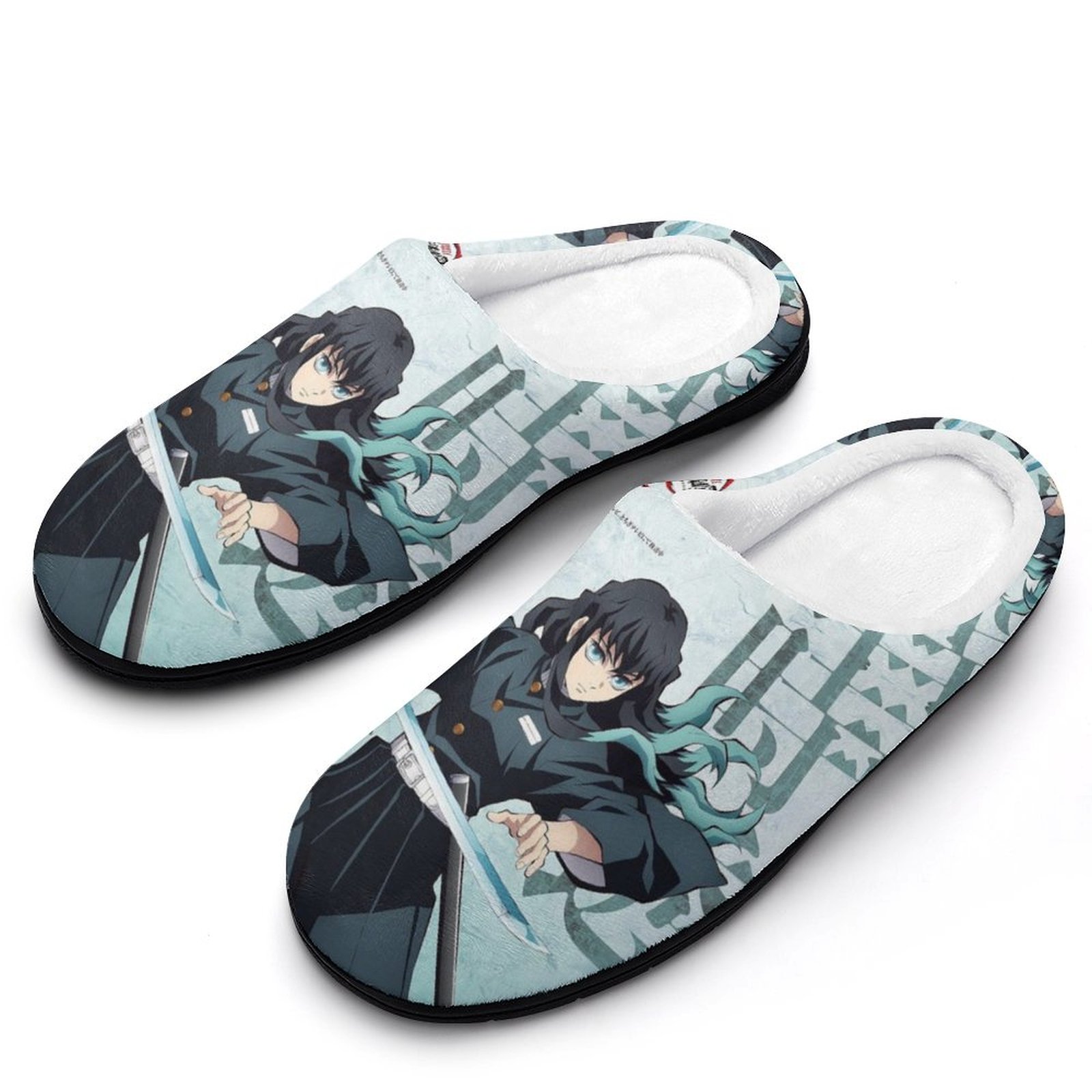 Men Demon Slayer Muichiro Tokito Slippers Non-Slip Fuzzy House Slippers ...