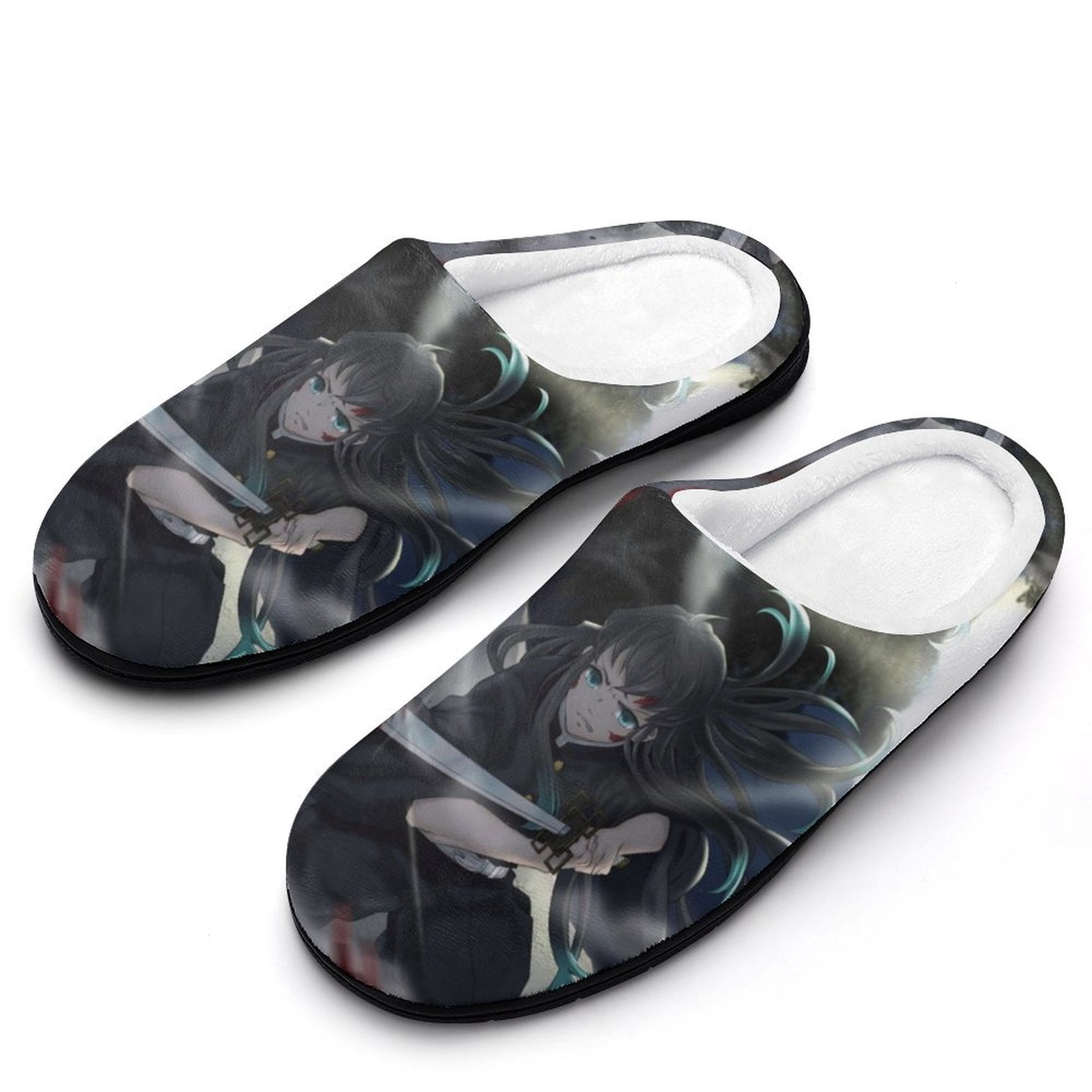 Men Demon Slayer Muichiro Tokito Slippers Non-Slip Fuzzy House Slippers ...