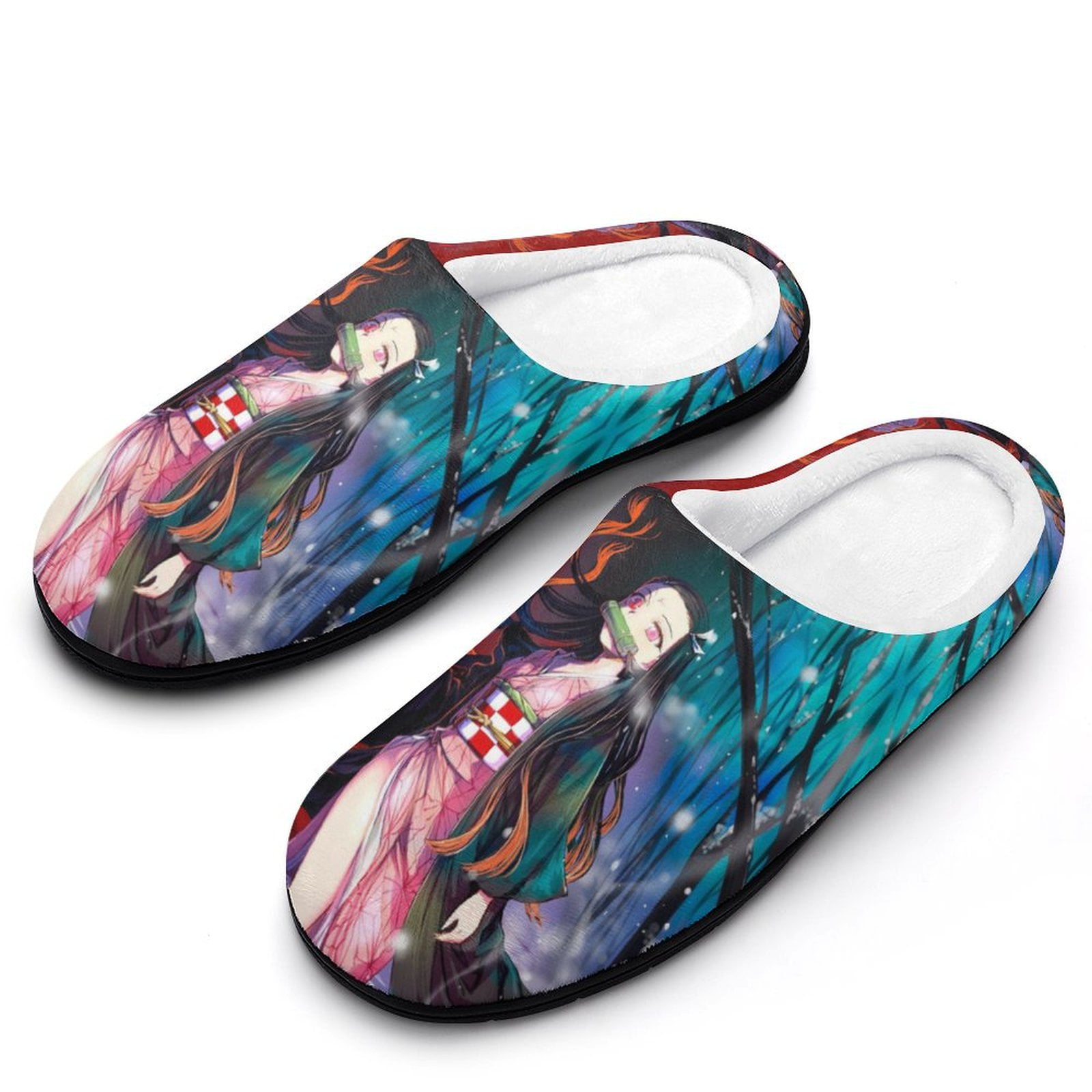 Men Demon Slayer Nezuko Slippers Non-Slip Fuzzy House Slippers Warm ...