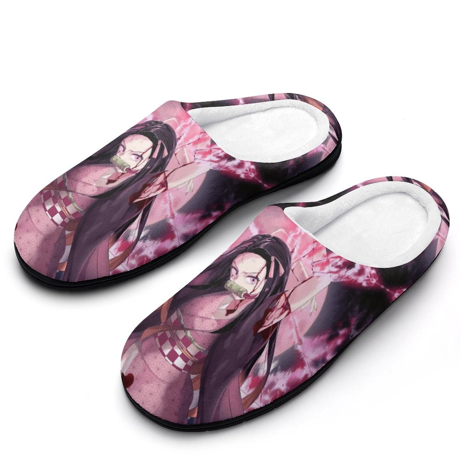 Men Demon Slayer Nezuko Slippers Non-Slip Fuzzy House Slippers Warm ...