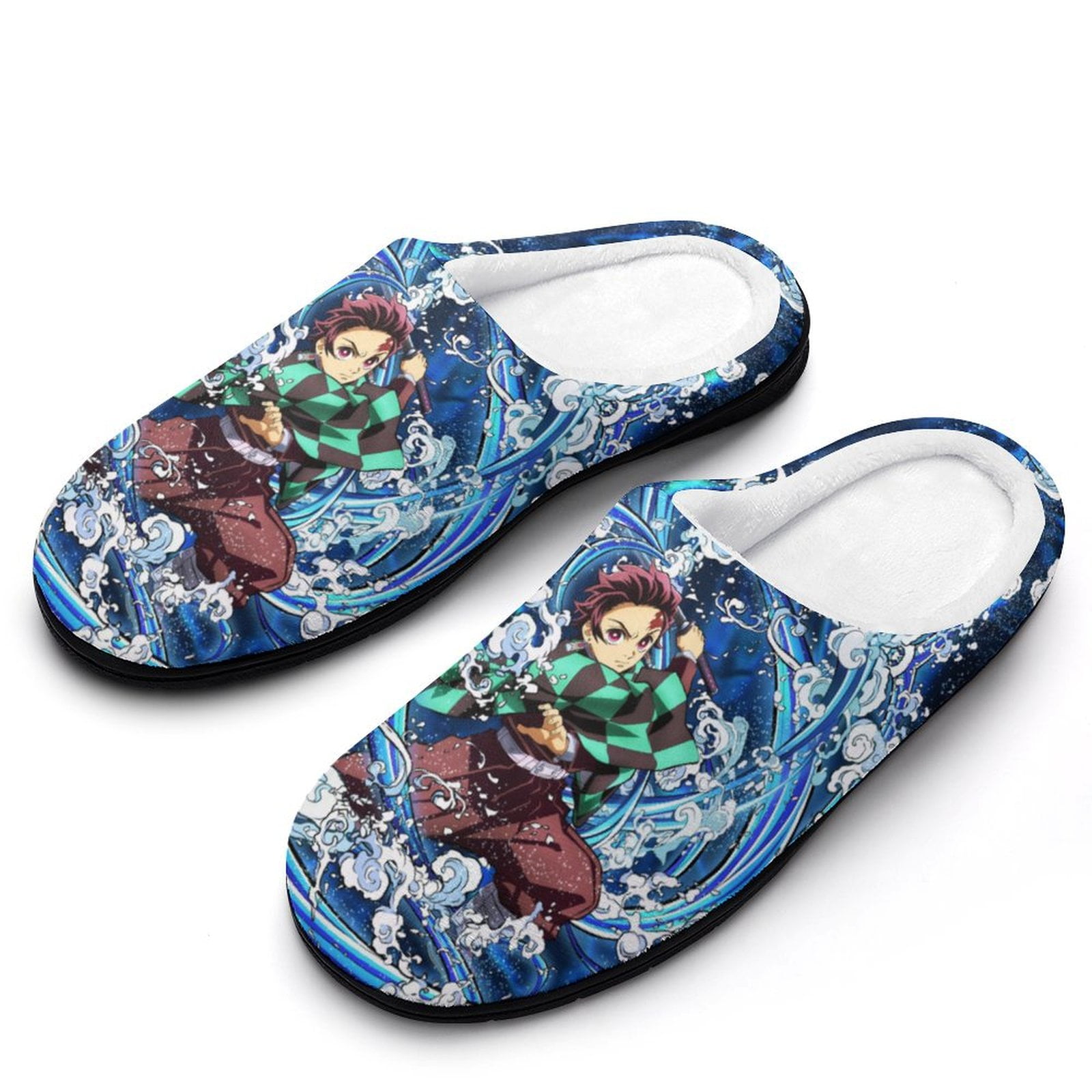 Men Demon Slayer Slippers Non-Slip Fuzzy House Slippers Warm Soft Plush ...