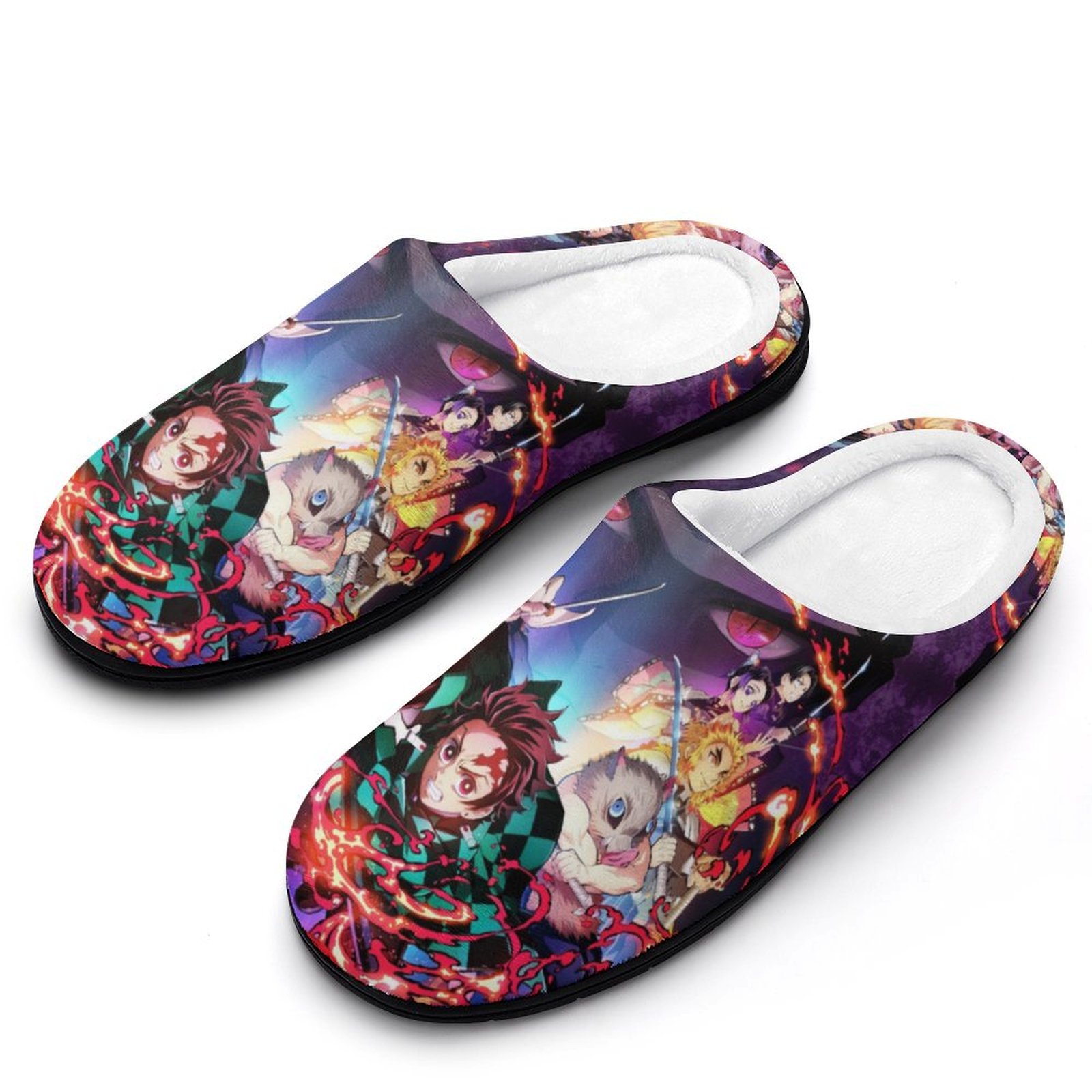 Men Demon Slayer Slippers Non-Slip Fuzzy House Slippers Warm Soft Plush ...