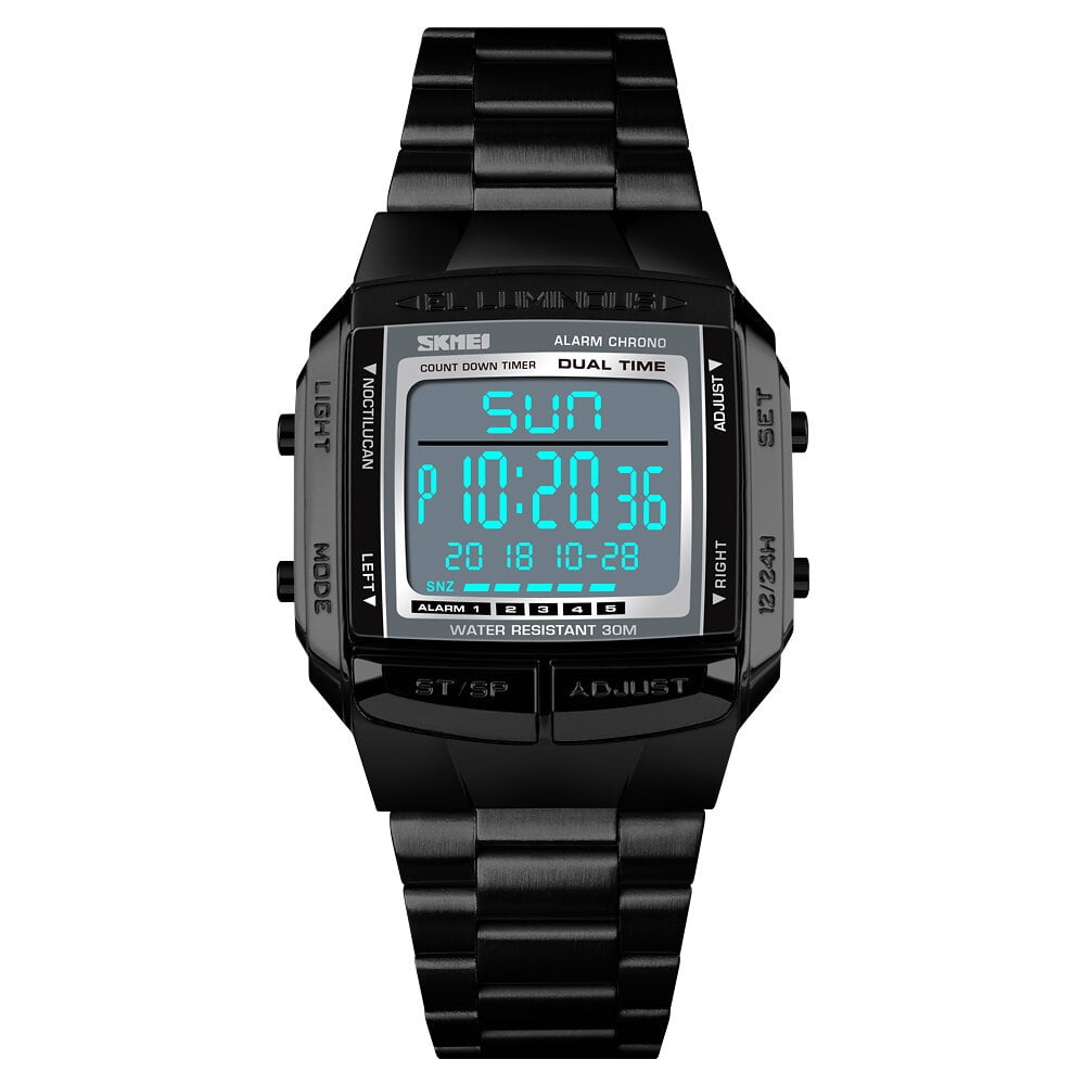 Men Digital Watch Casual Sports Wristwatch with 2 Time 5 Alarm 3ATM ...