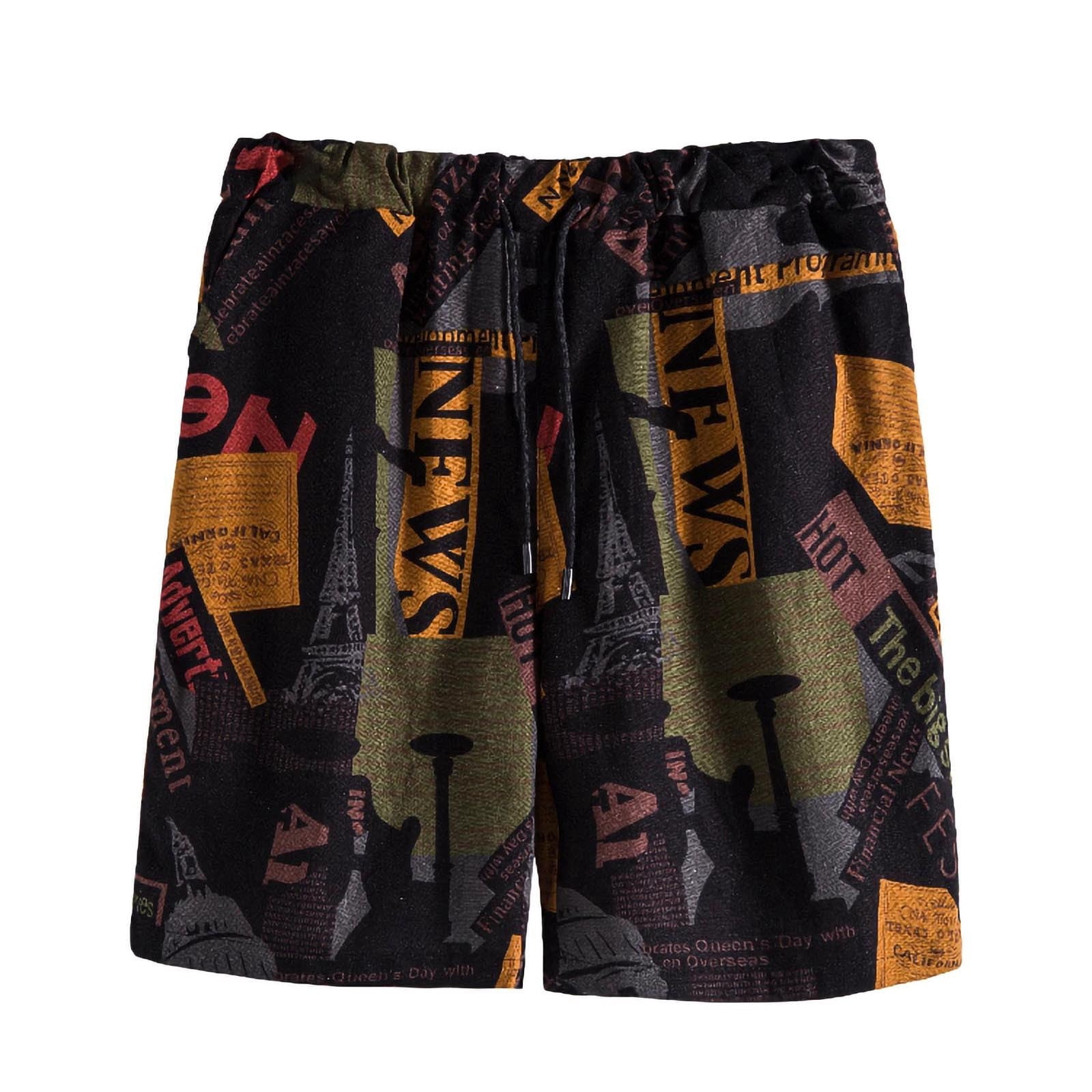 Men Drawstring Cotton and Linen Floral Ethnic Style Patchwork Beach ...