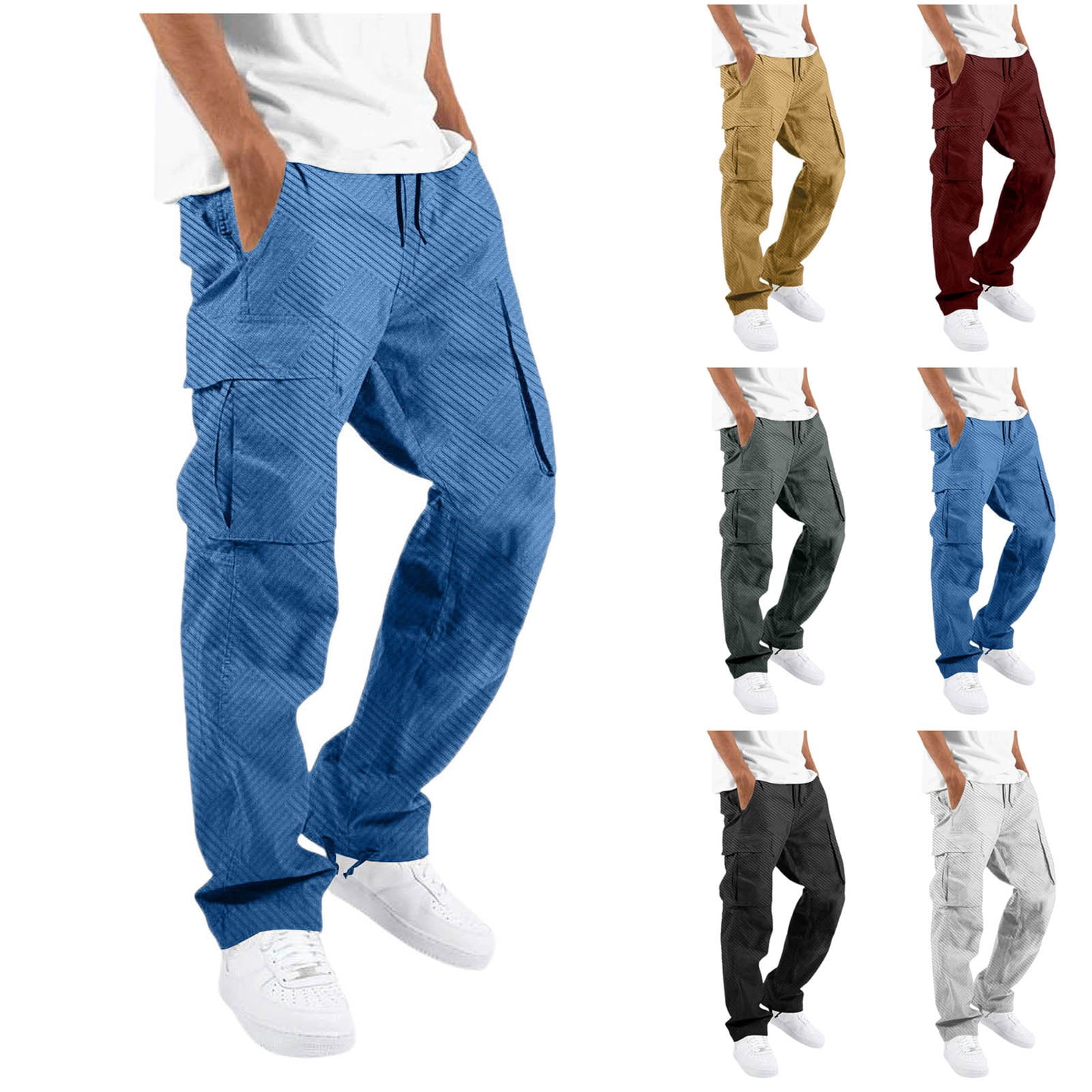 Men Dress Pants Stretch Waist Men's Corduroy Cargo Pants Two-Tone Baggy ...