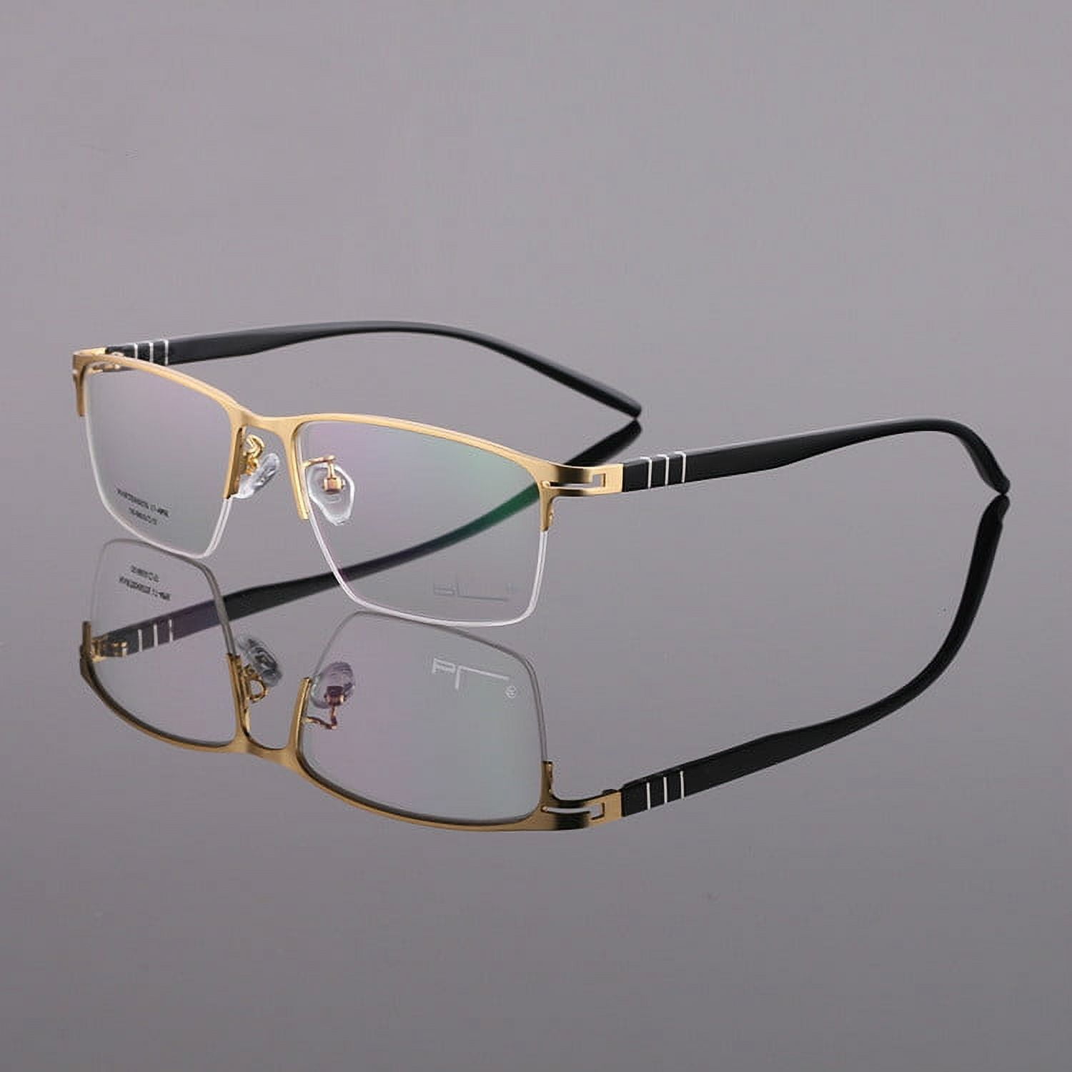 Men Eyeglasses Frame Metal Rectangular Half Rimless Light Weight ...