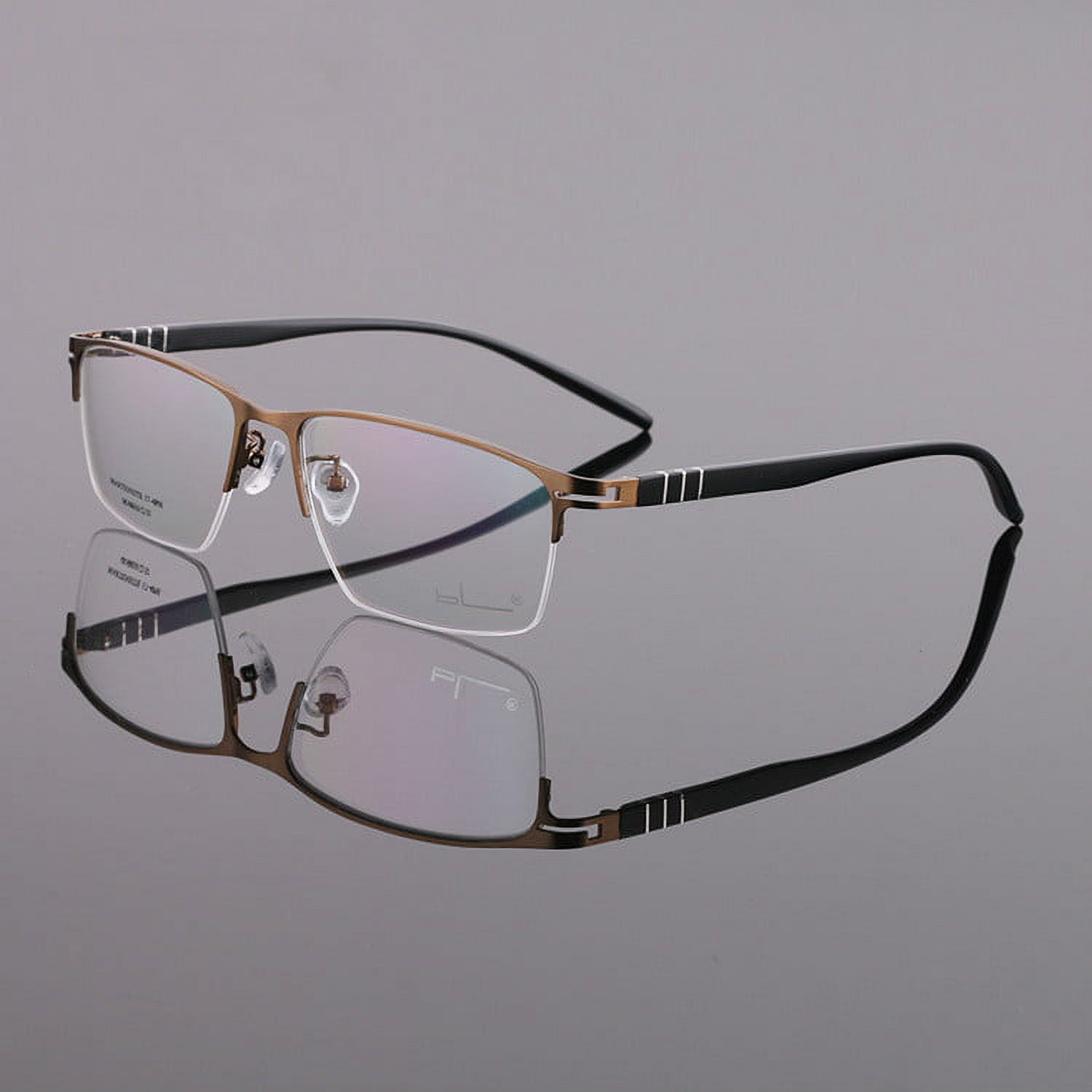 Men Eyeglasses Frame Metal Rectangular Half Rimless Light Weight ...