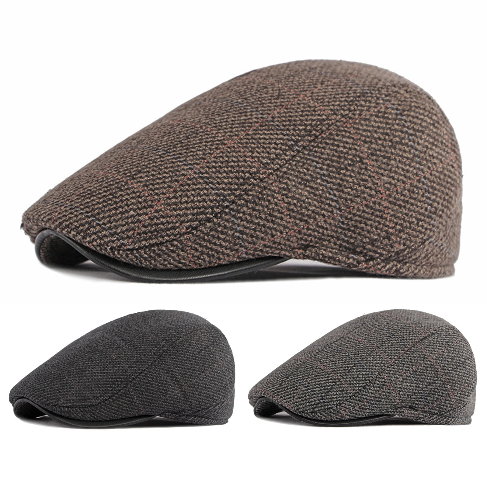 Men Fall Winter Peaked Flat Cap Adjustable Earmuffs Driving Cap Beret ...