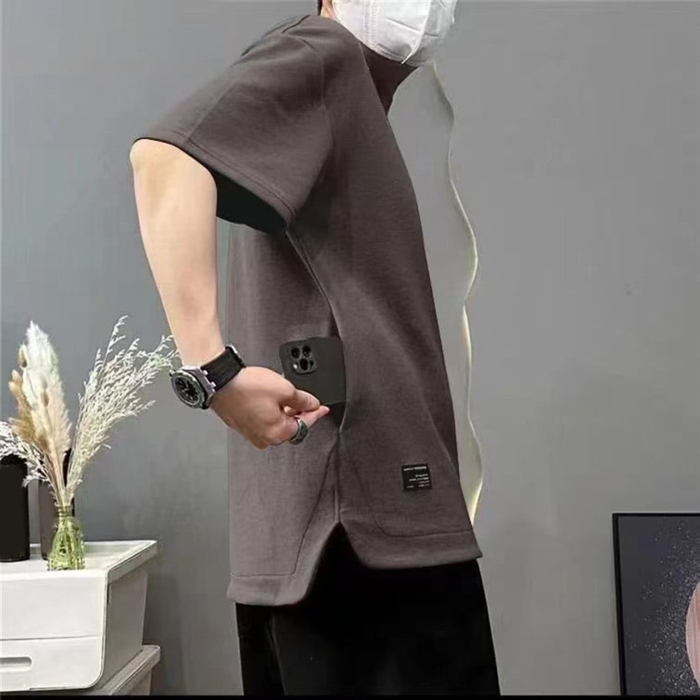 Men Fashion Hidden Pocket FIve Point Sleeve T-Shirt Breathable Loose O ...
