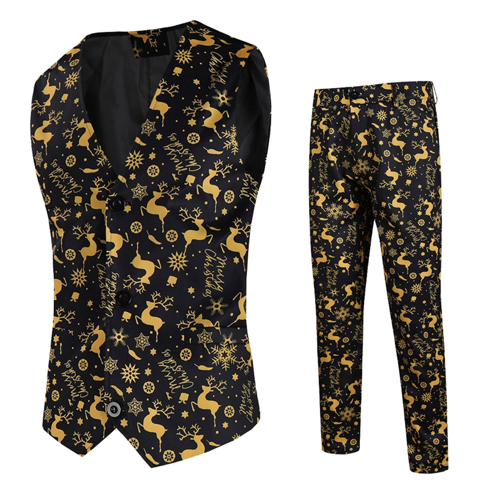 Men Fashion Print Christmas Tuxedo 3 Piece Printed Suit Jacket Trousers ...