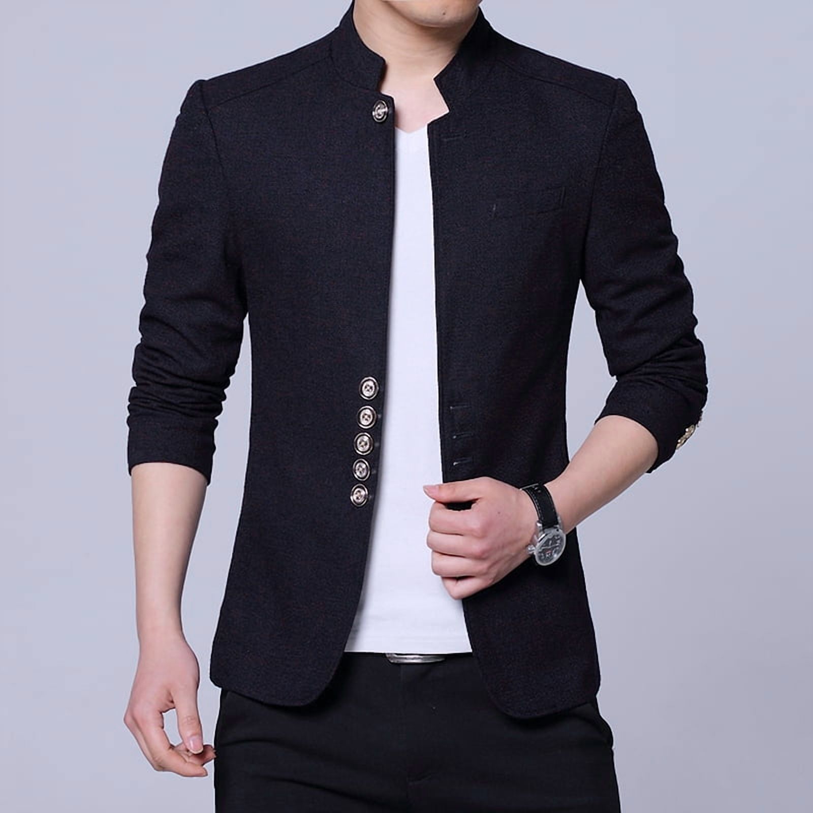 Men Fashion Stand Collar Slim Fit Chinese High Quality Blends Suit ...