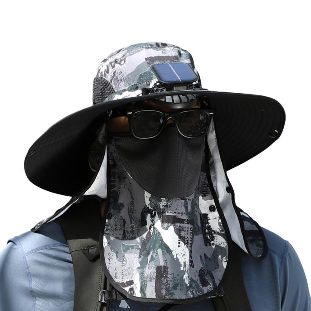 Men Fisherman Hat Cooling Fan Face Hood Hat Full Protection Sunshde Cap ...