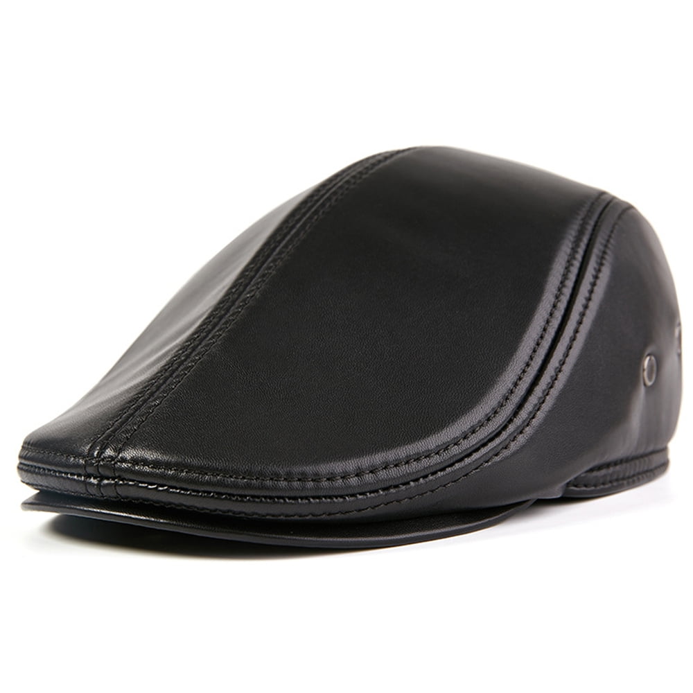 Men Flat Cap Sheepskin Real Leather Gatsby Cap Male Royal Blue Autumn ...