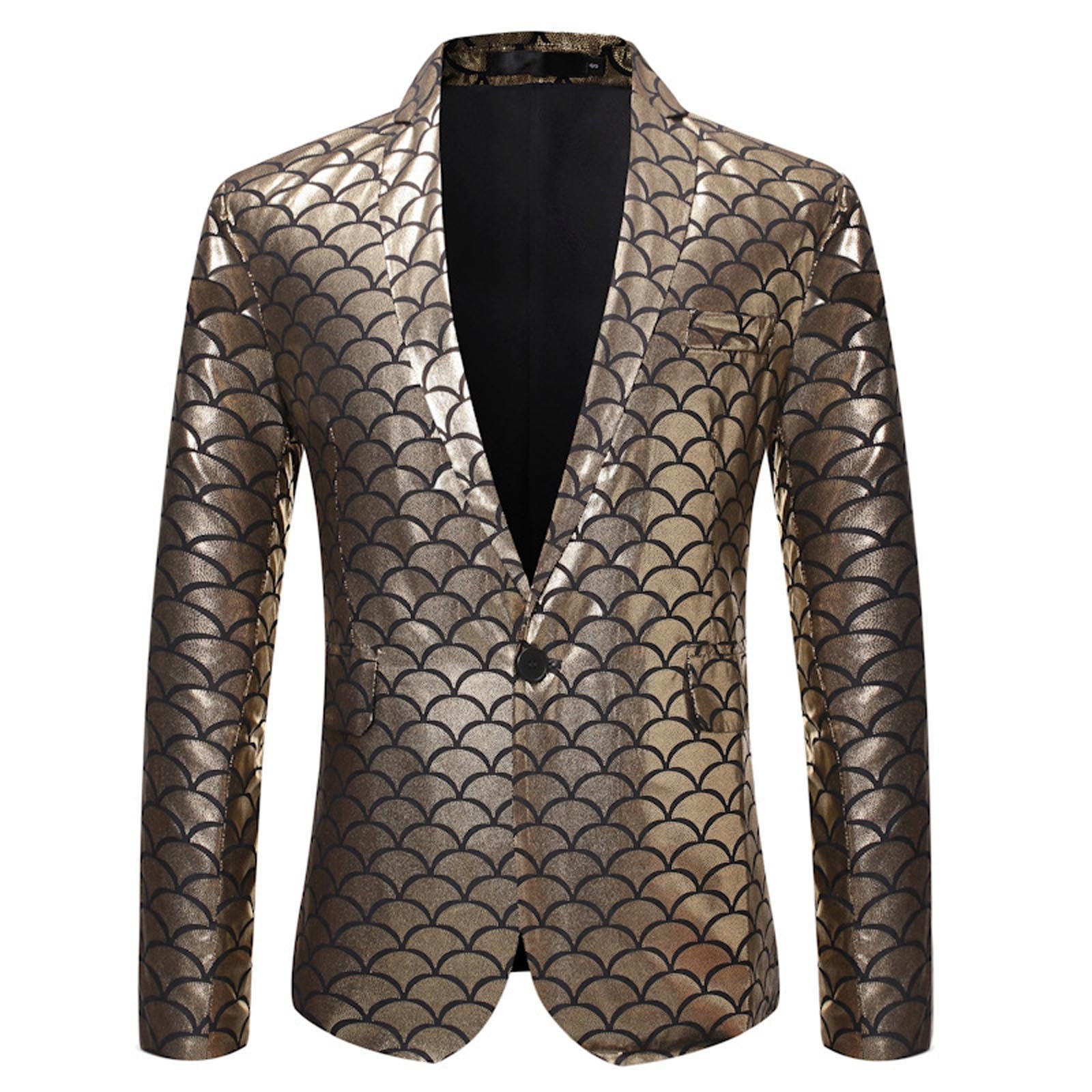 Men Floral Blazer Suit Jacket Slim Fit Stretchy Satin 1 Button Sport ...