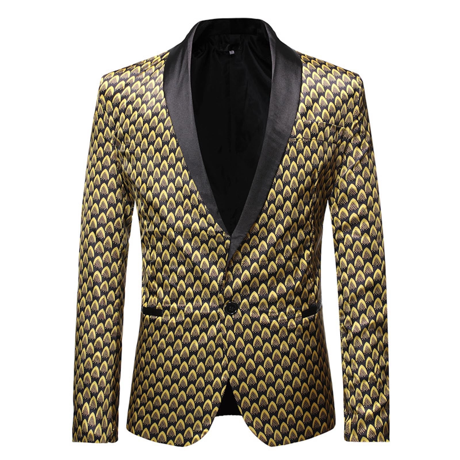 Men Floral Blazer Suit Jacket Slim Fit Stretchy Satin 1 Button Sport ...