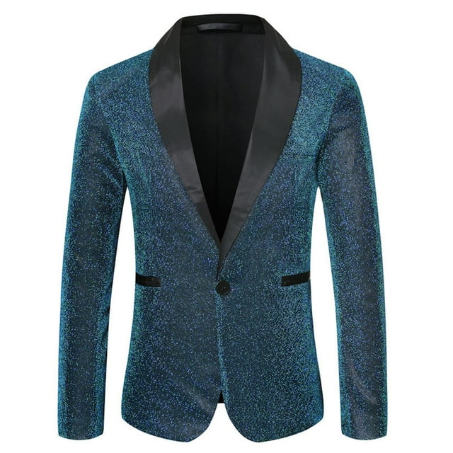 Men Floral Blazer Suit Jacket Slim Fit Stretchy Satin 1 Button Sport