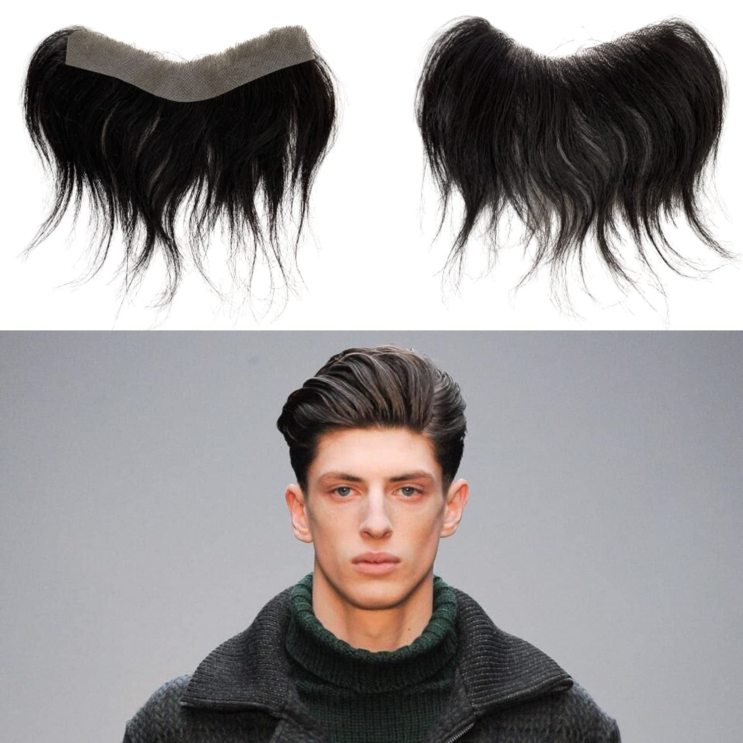 Men Forehead Hairline Toupee 100% Human Hair Skin PU Man Hairpieces ...