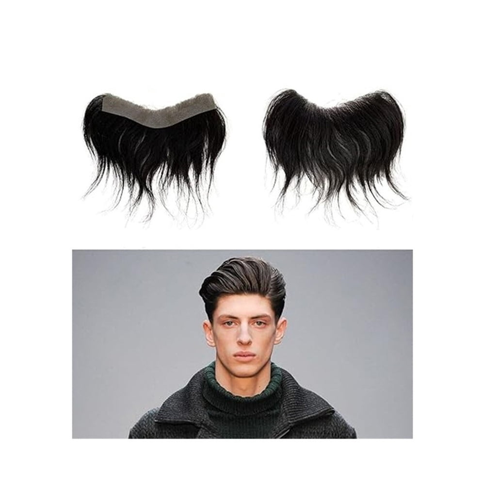 Men Forehead Hairline Toupee 1B# Off Black Human Hair Thin PU Skin ...