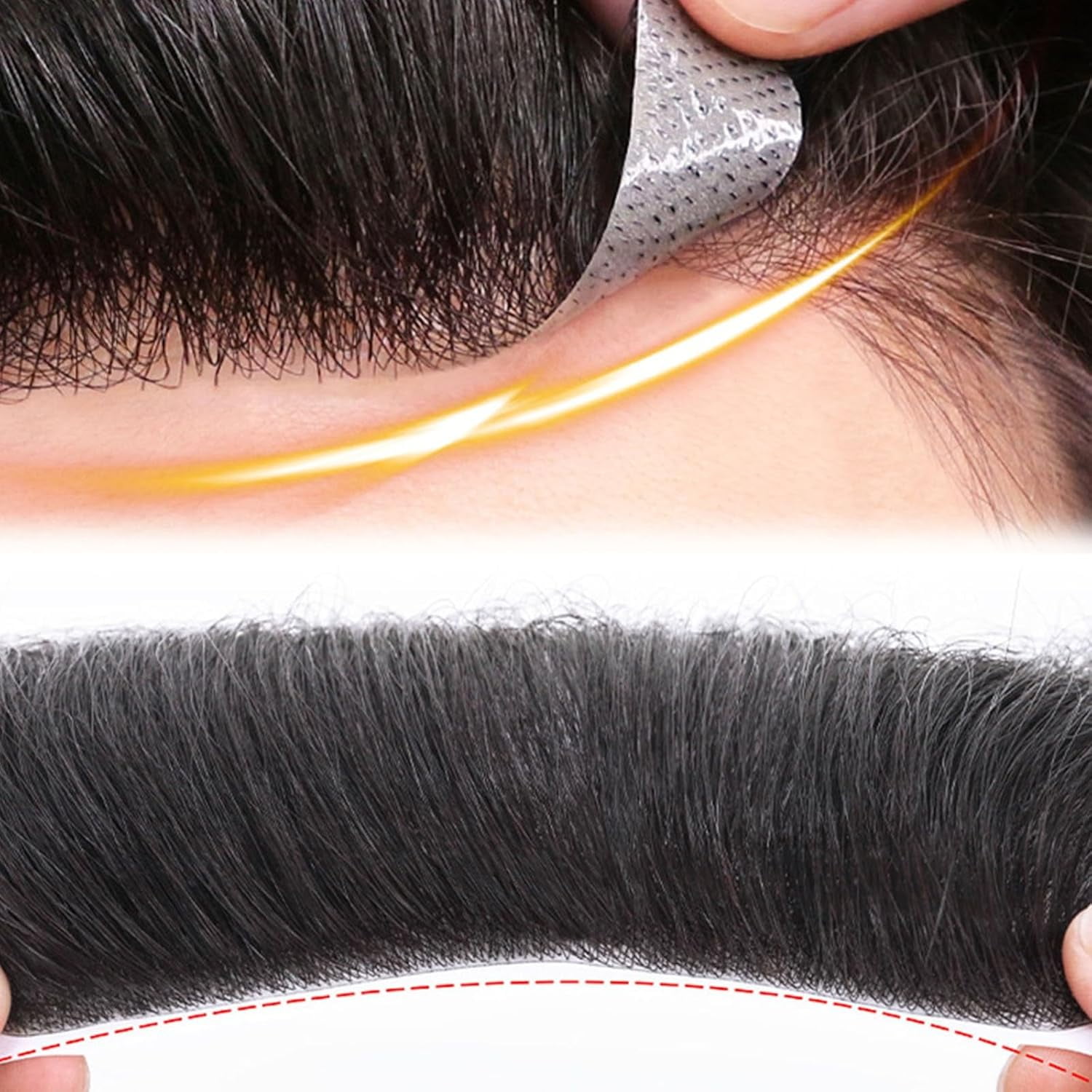 Men Forehead Hairline Toupee, Black Human Hair V-Shape Topper Hairpiece ...