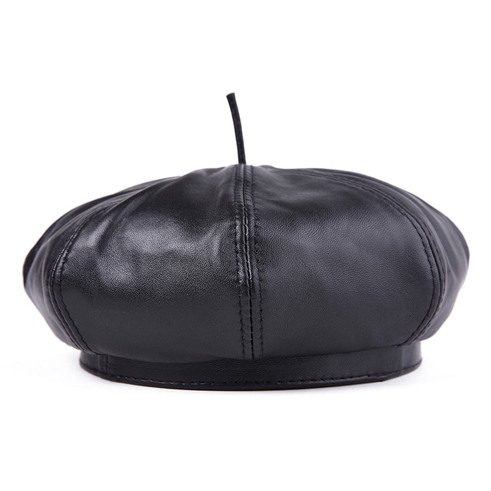 Men French Berets Hat Black Genuine Leather Painters Hat Male Natural ...