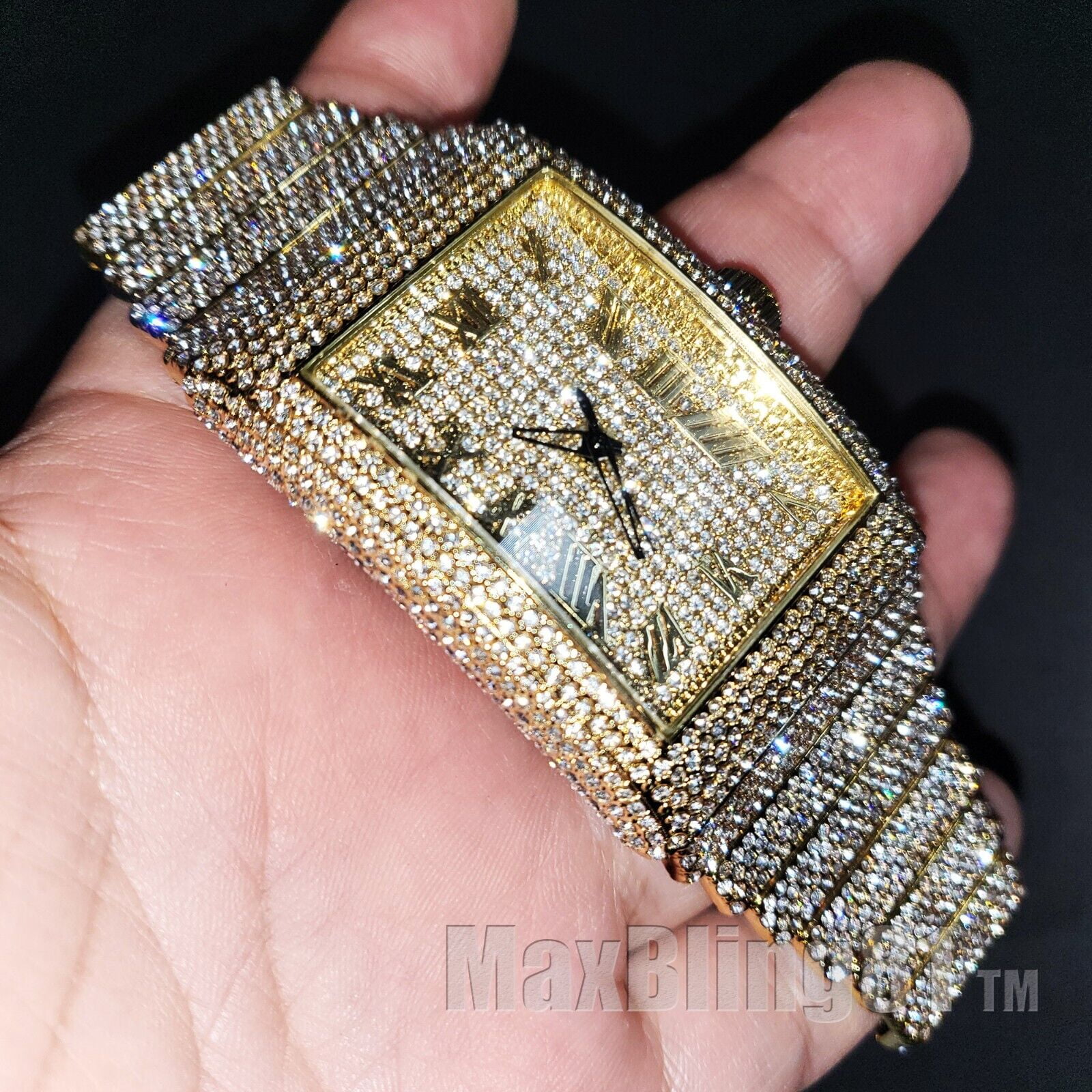 Men Full Iced Band Simulated Diamond Gold Silver Finish Hip Hop Metal ...