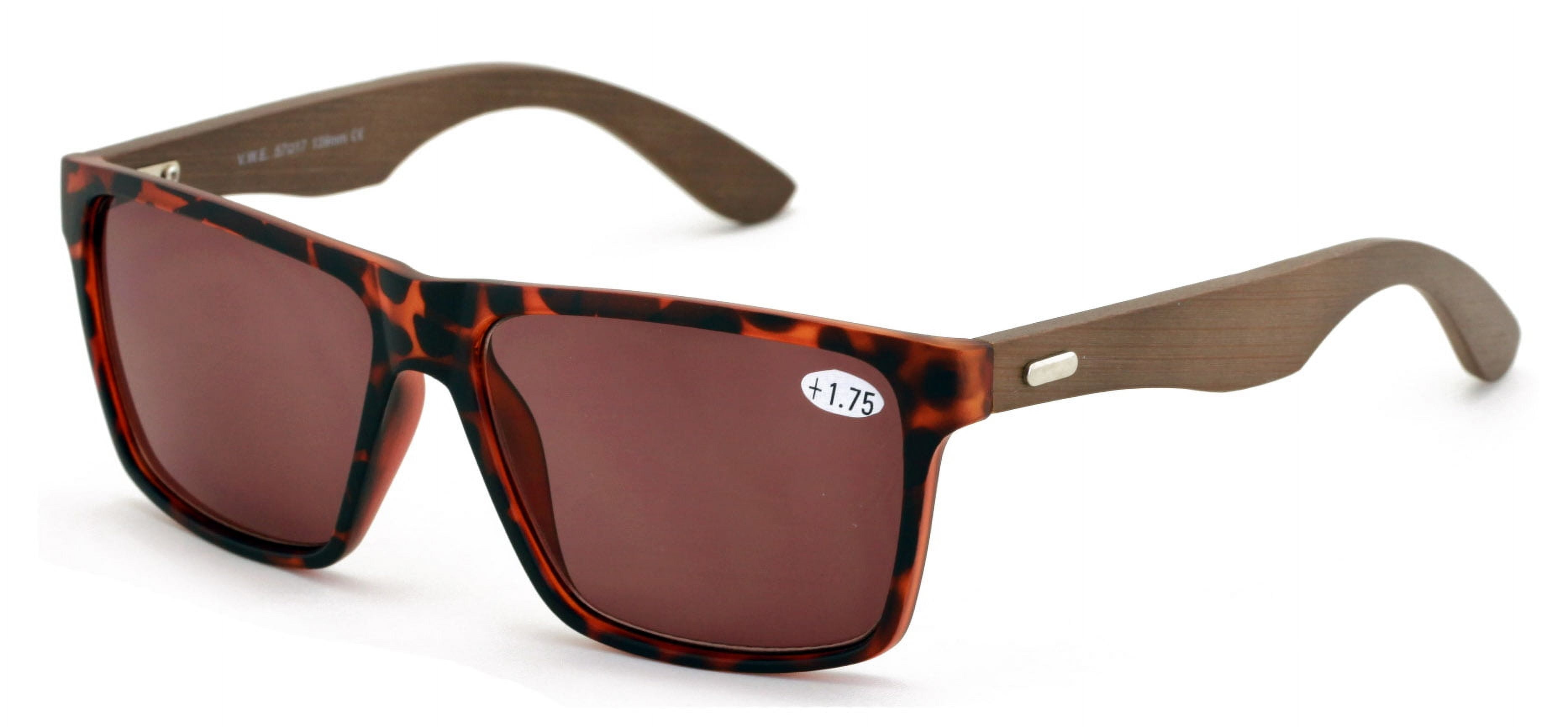 Men Genuine Bamboo Large Full Lens Sunglasses Reader - Tinted Reading ...
