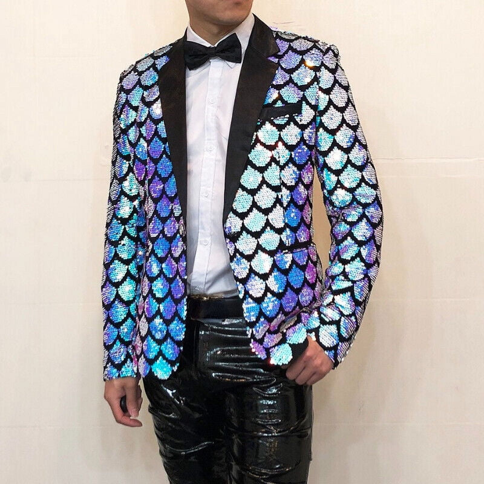 Men Glitter Shiny Scale Sequin Blazer Jacket Coat Lapel Suit Fancy ...
