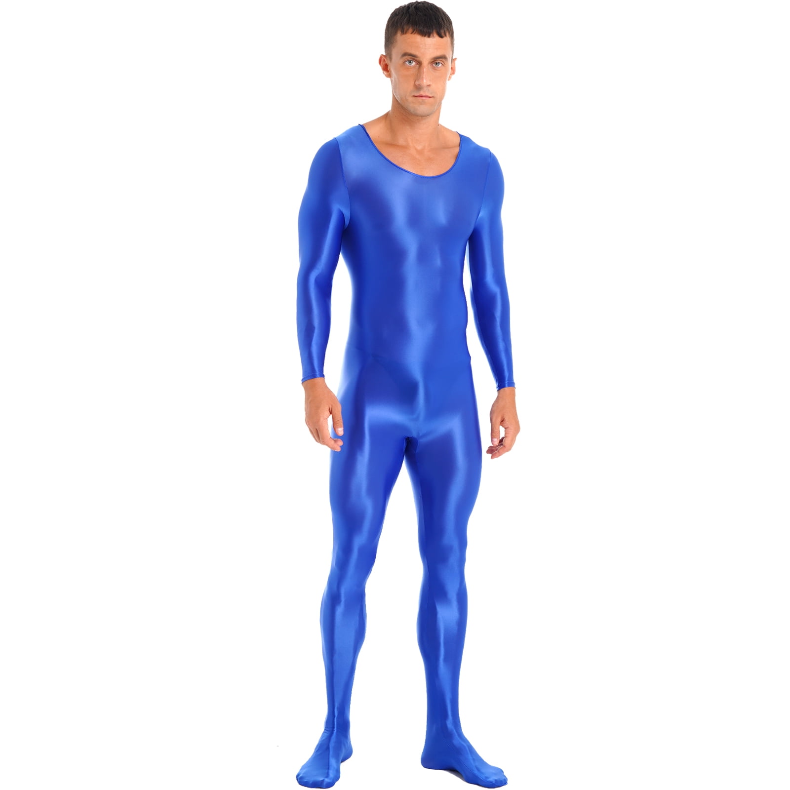 Men Glossy Bodystocking Smooth Long Sleeve Oil Shiny Full Body Bodysuit ...