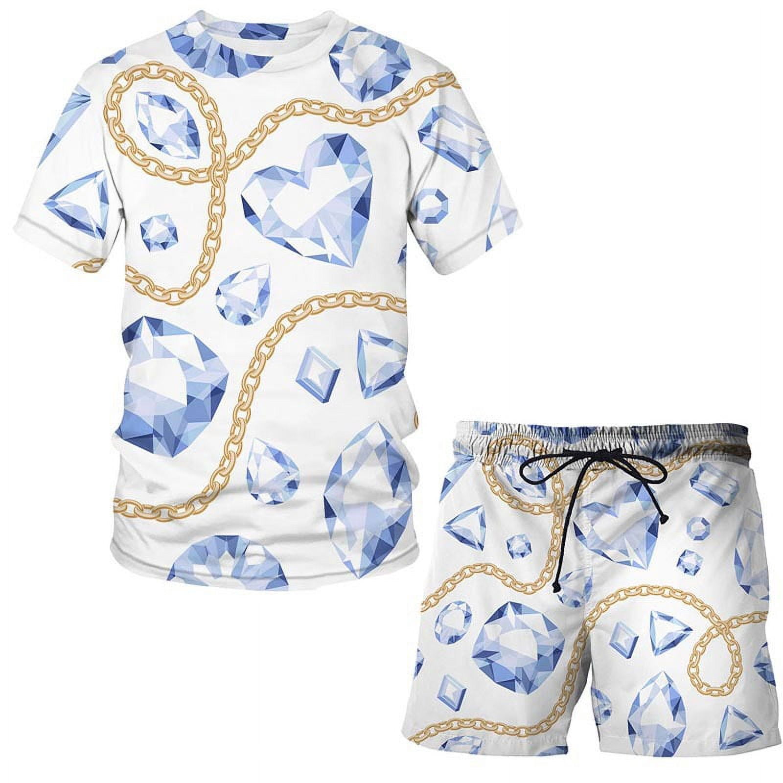 Outfits for Men 2 Piece Sets,Fashion Summer Gold Chain 3D Digital ...