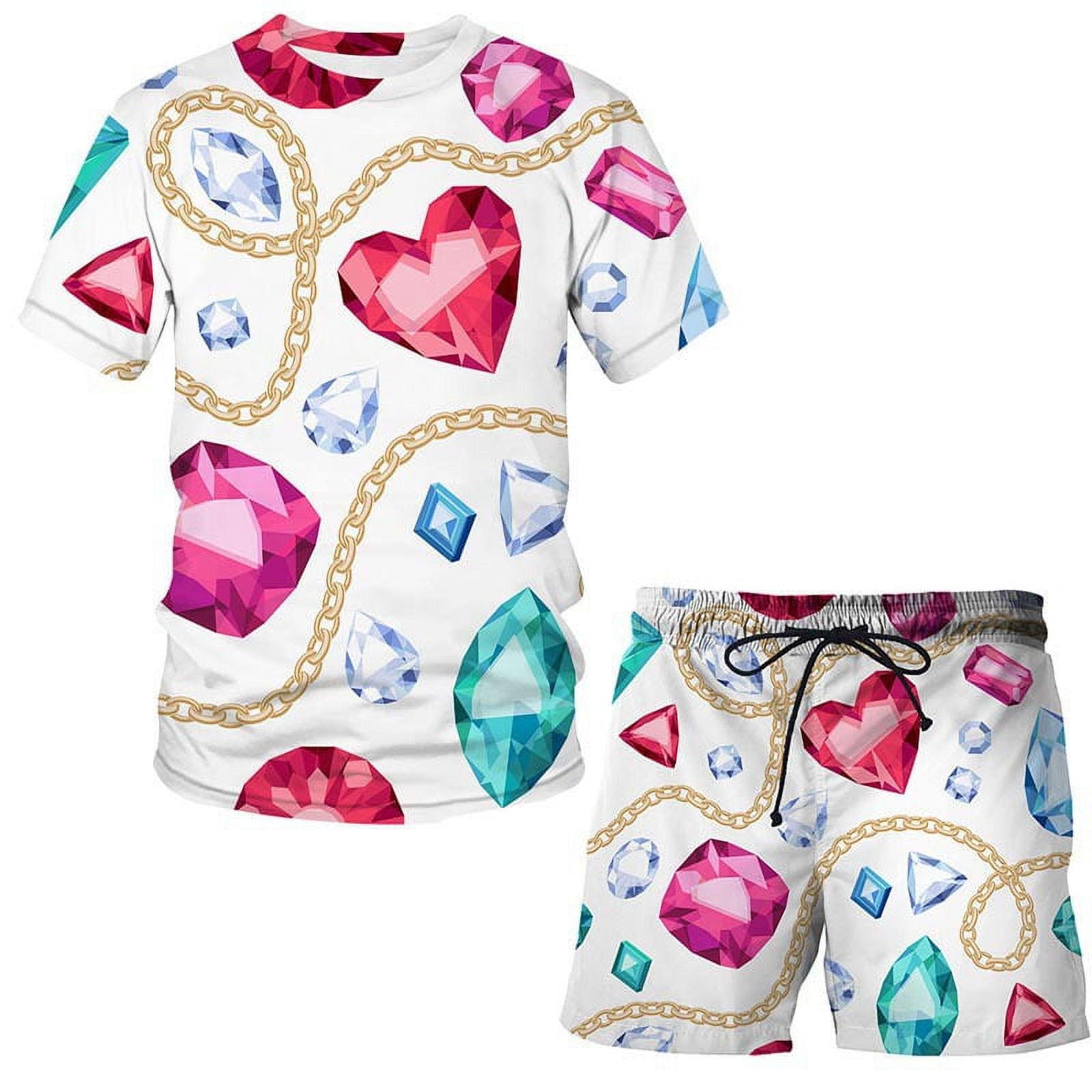 Men Gold Chain 3D Digital Printing Tracksuit for Men,2 Piece Outfit Set ...