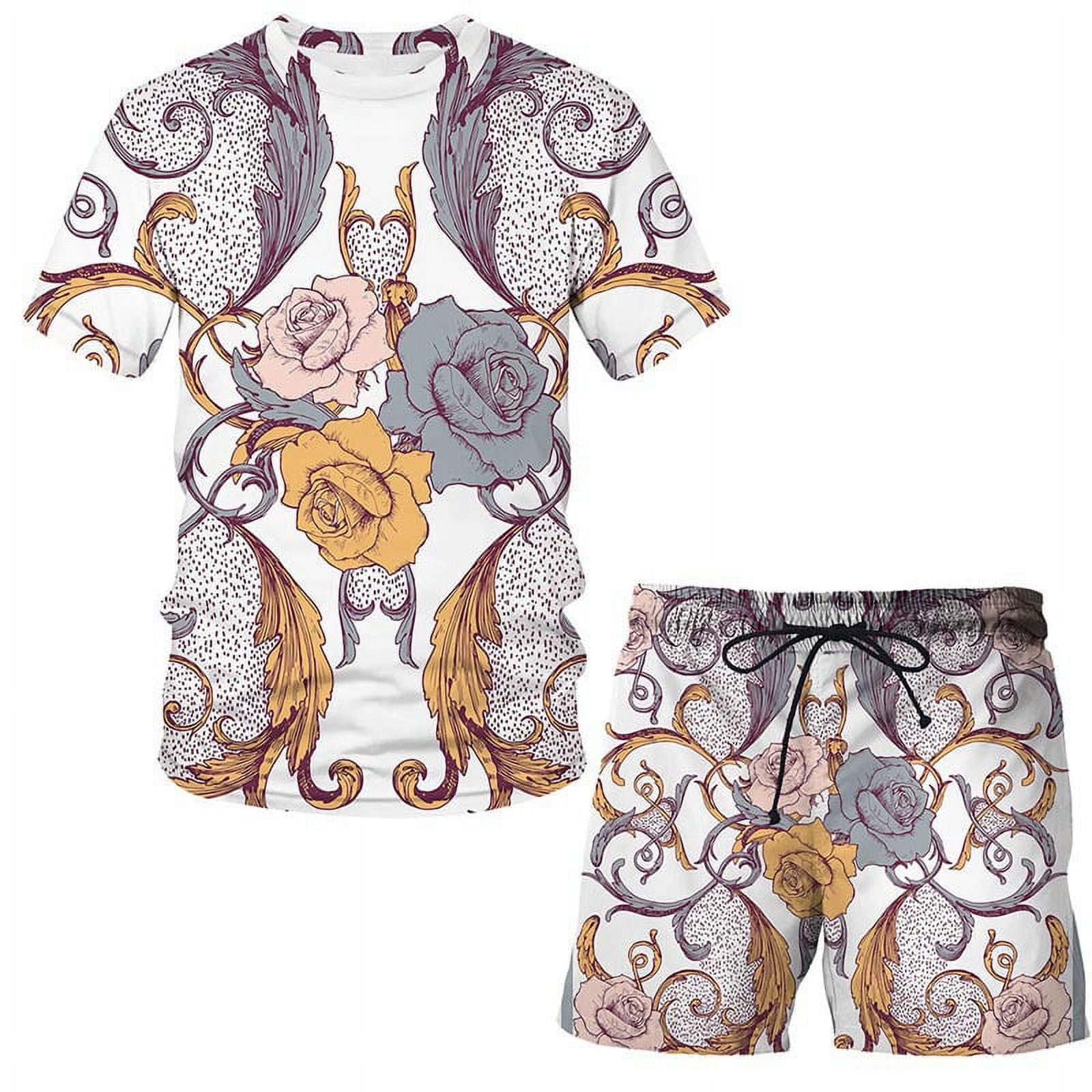 Men Gold Chain 3D Digital Printing Tracksuit for Men,2 Piece Outfit Set ...