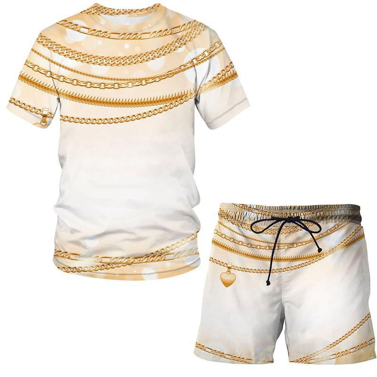 Men Gold Chain 3D Digital Printing Tracksuit for Men,2 Piece Outfit Set ...