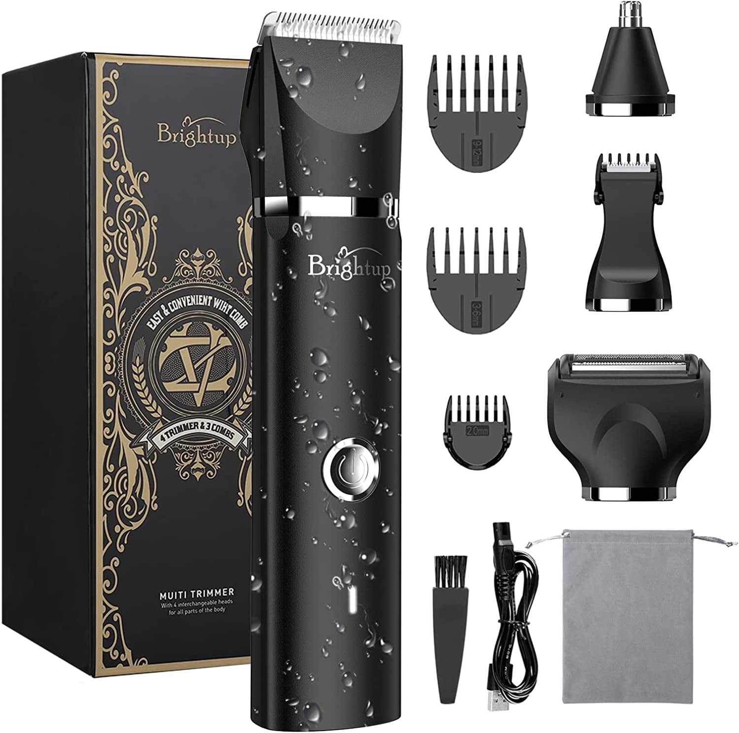 Brightup 4-in-1 Men's Hair Clippers, Cordless, USB Rechargeable, IPX7 ...