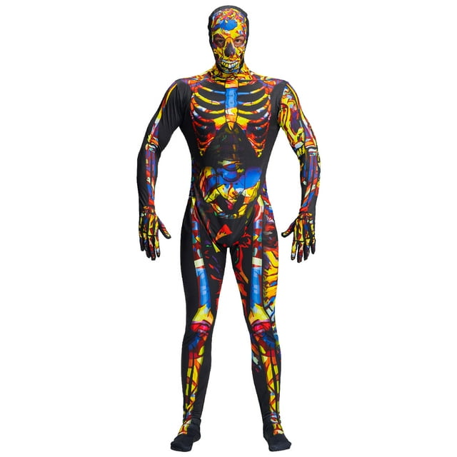 Men Halloween Skeleton Costume, Bones Skull Printed Jumpsuit Bodysuit ...