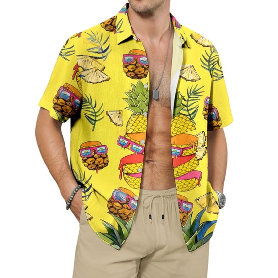 Men Hawaiian Shirt Pineapple Print Fashion Button Up Shirts Funny ...