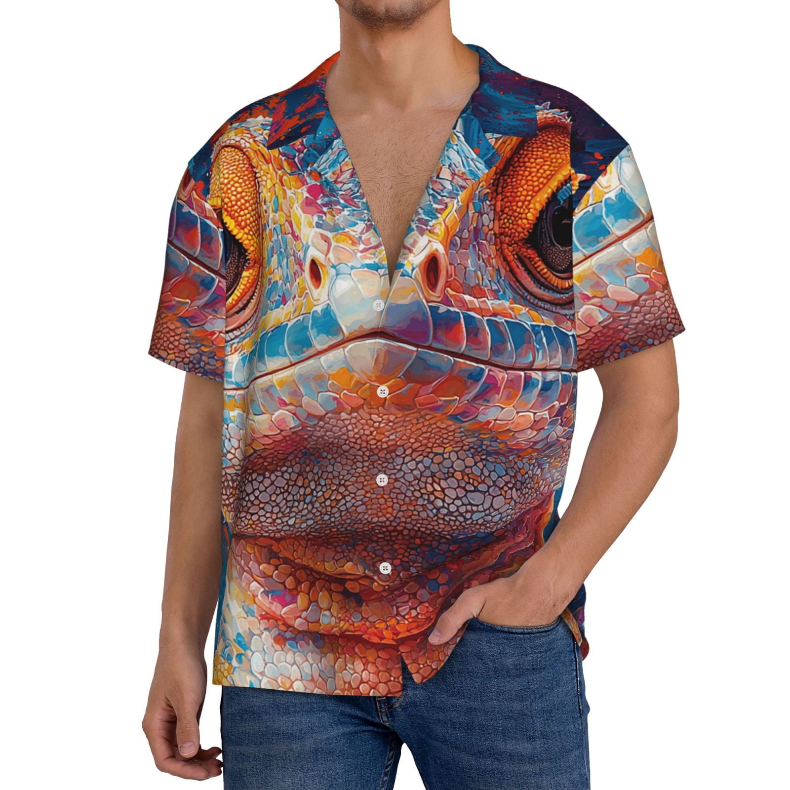 Men Hawaiian Shirts Short Sleeve Button Down Summer Beach , Lizard ...