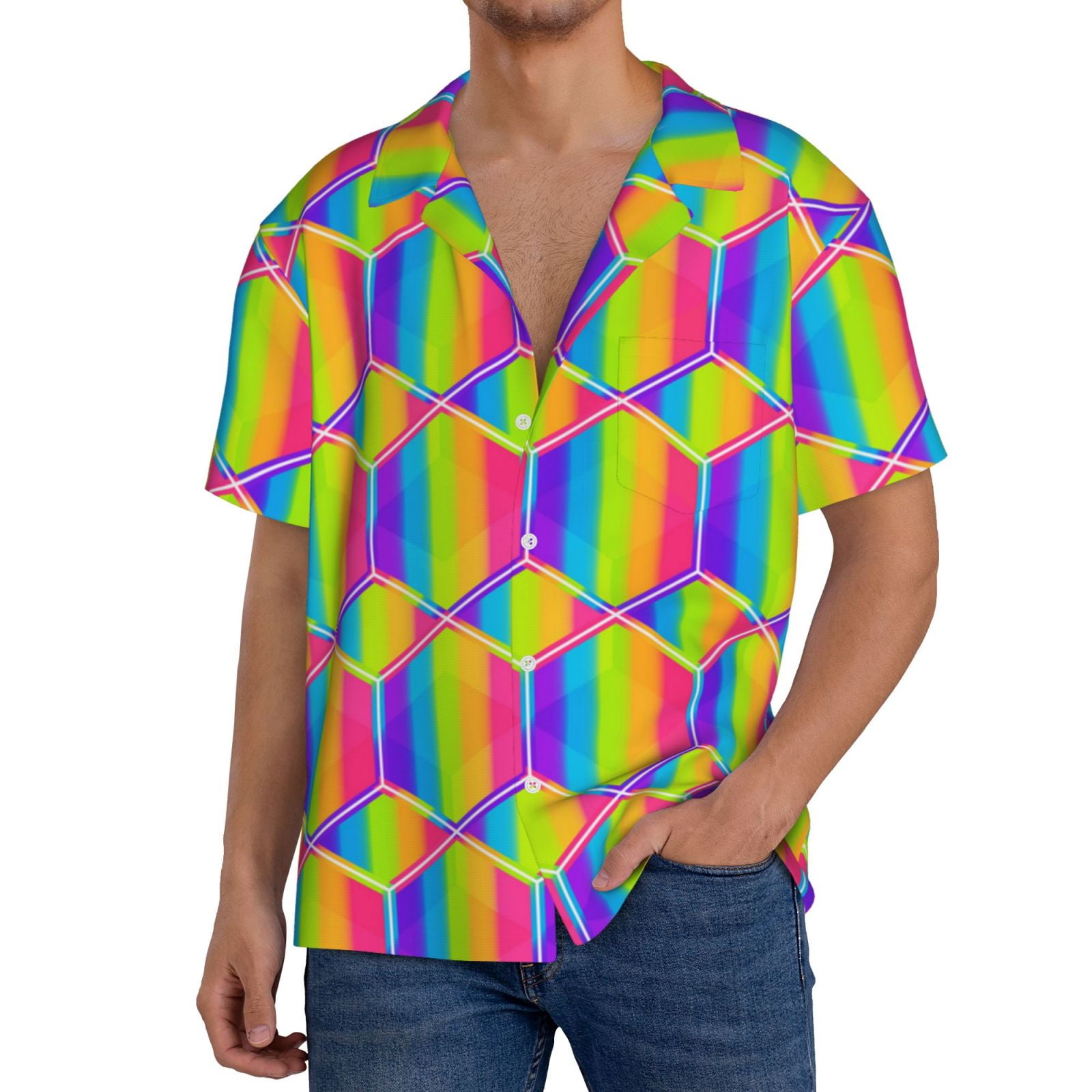 Men Hawaiian Shirts Short Sleeve Button Down Summer Beach , Rainbow ...