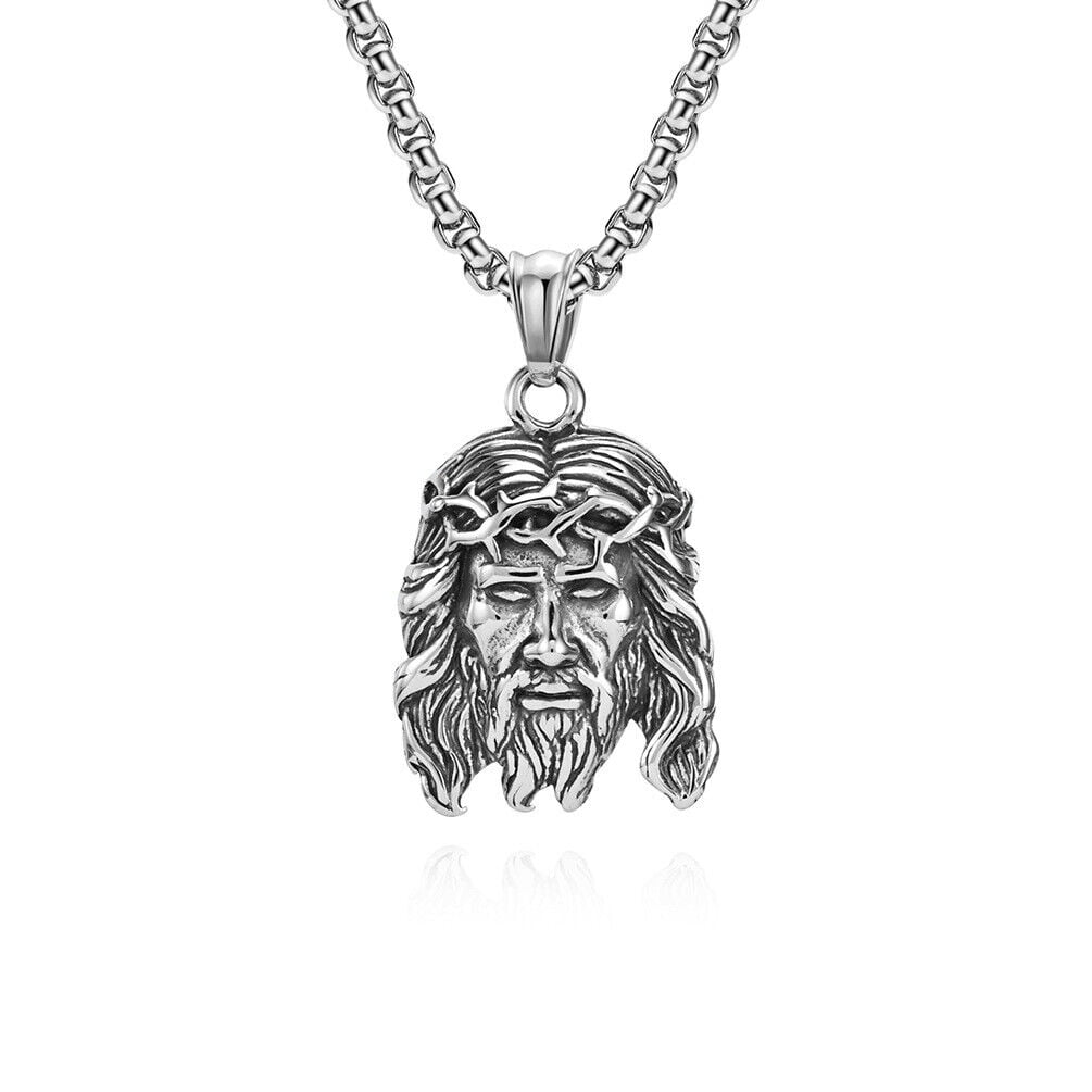 Men Head of Jesus Necklace Stainless Steel Crown of Thorns Christ ...