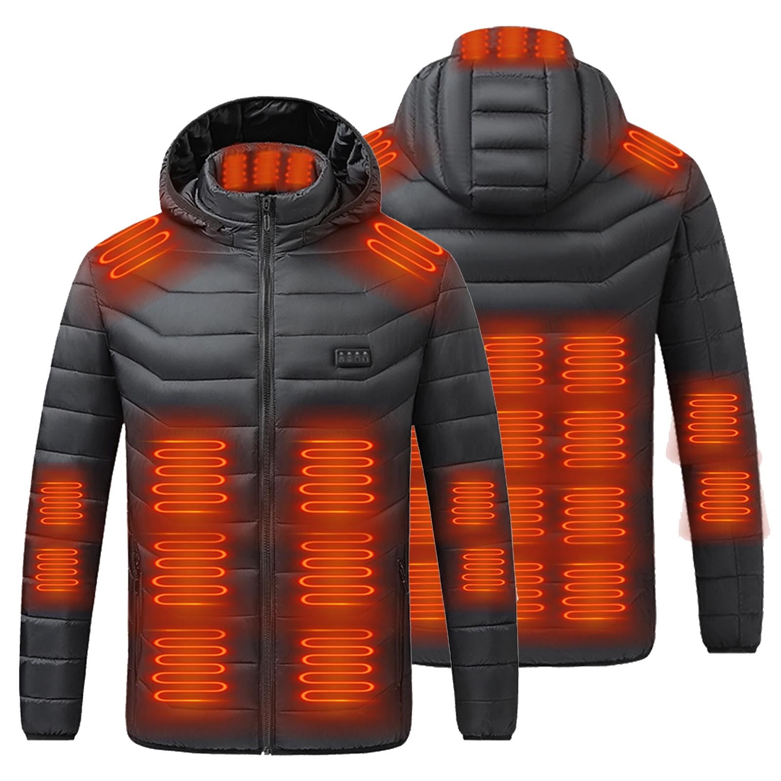 Men Heated Jackets Detachable Hooded Front Zip 29 Heating Zones Coat ...