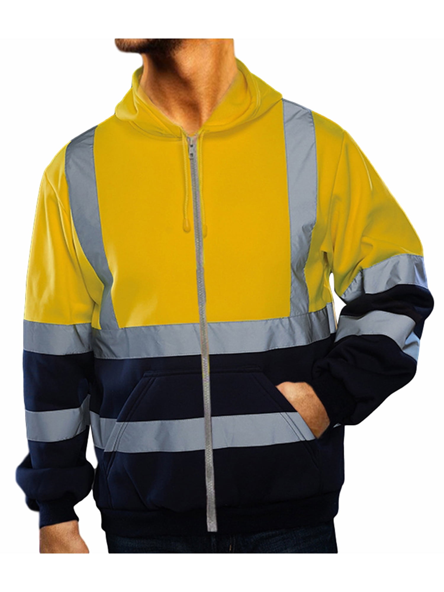 Men High Visibility Safety Jacket, Waterproof High Neck Reflective ...