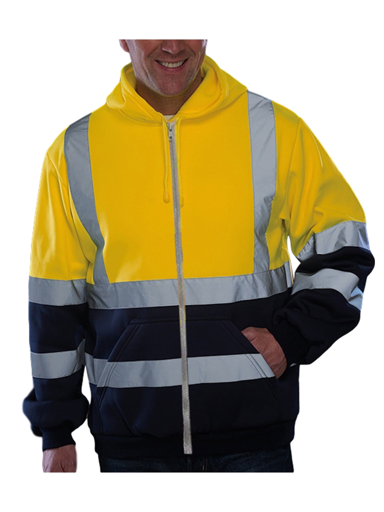 Men High Visibility Safety Reflective Zip Up Hoodies Long Sleeve Reflective Strip Hooded ...