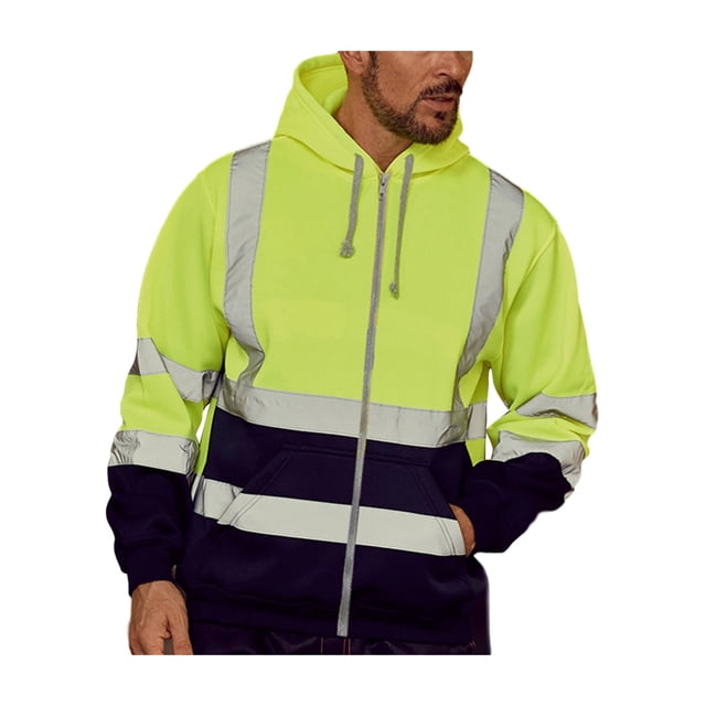 Men High Visibility Safety Reflective Zip Up Hoodies Long Sleeve ...