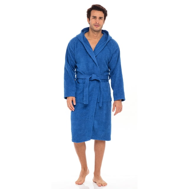 Men Hooded Bathrobe For Men 100% Cotton Terry Bathrobes with Hood Towel ...