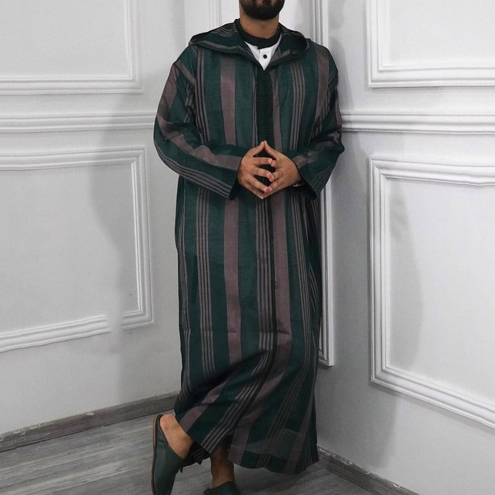 Men Hooded Jubba Kaftan Dishdash Thobe Saudi Arab Muslim Maxi Long ...