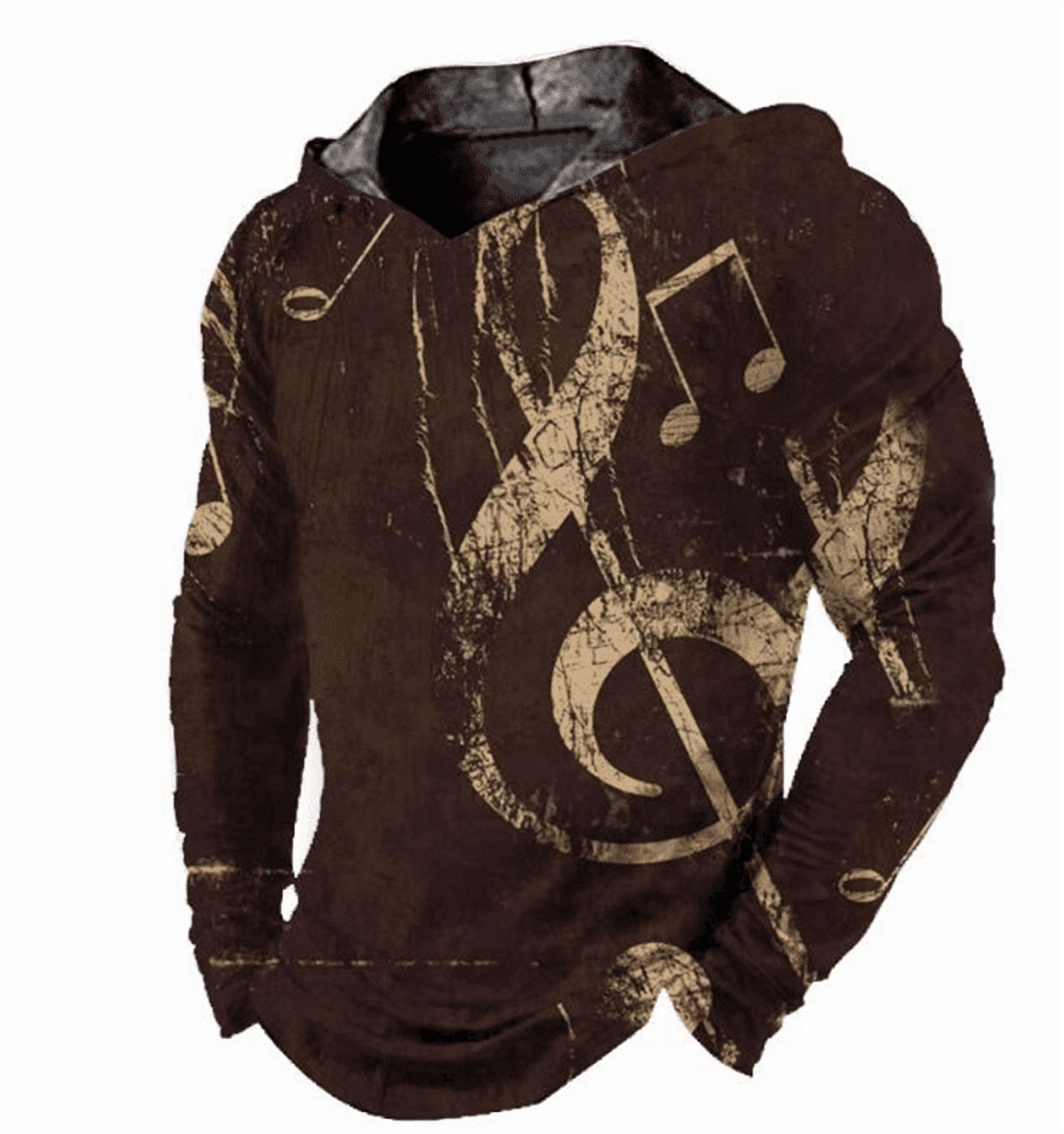 Men Hooded Musical Note Music Treble Clef Brown Party LightWeight ...