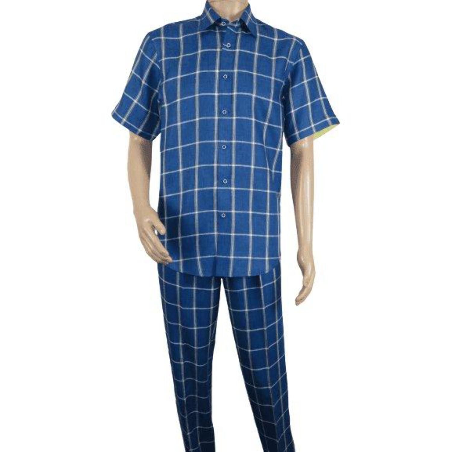 Men INSERCH premium Soft Cool Linen 2pc Walking Leisure suit 7098 Blue ...